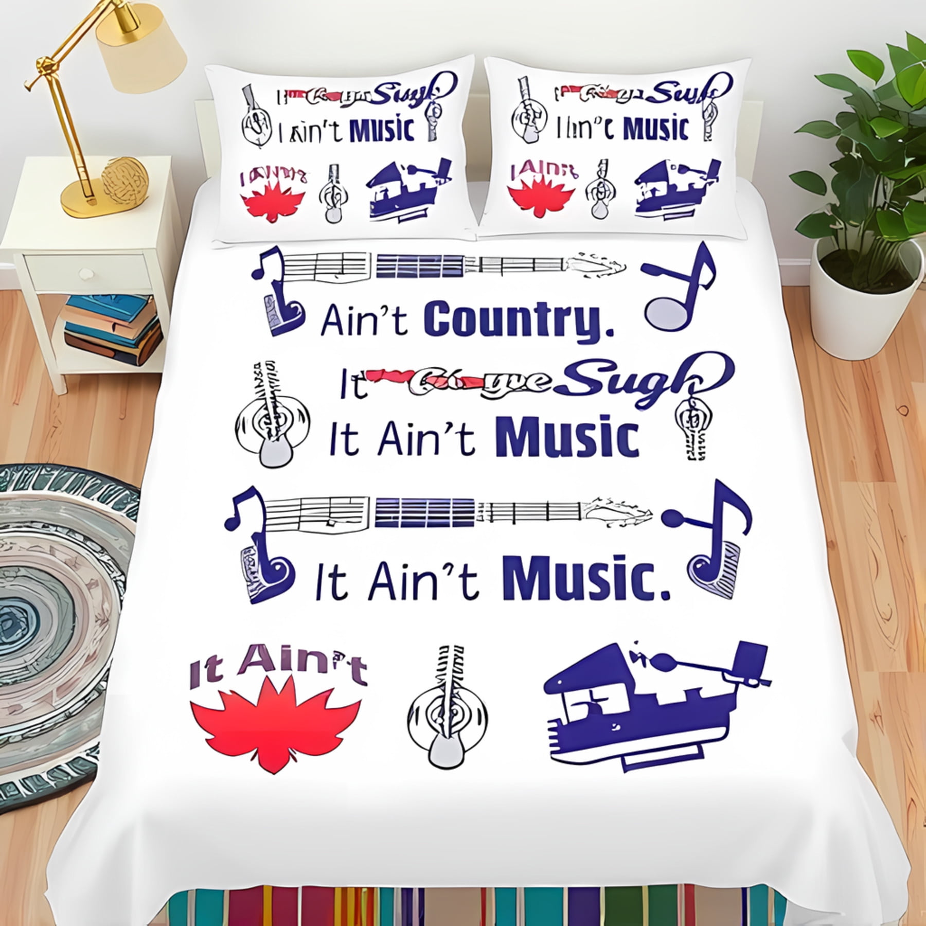3-Piece Music Themed Duvet Cover Set with Bold Typography Musical Notes ...