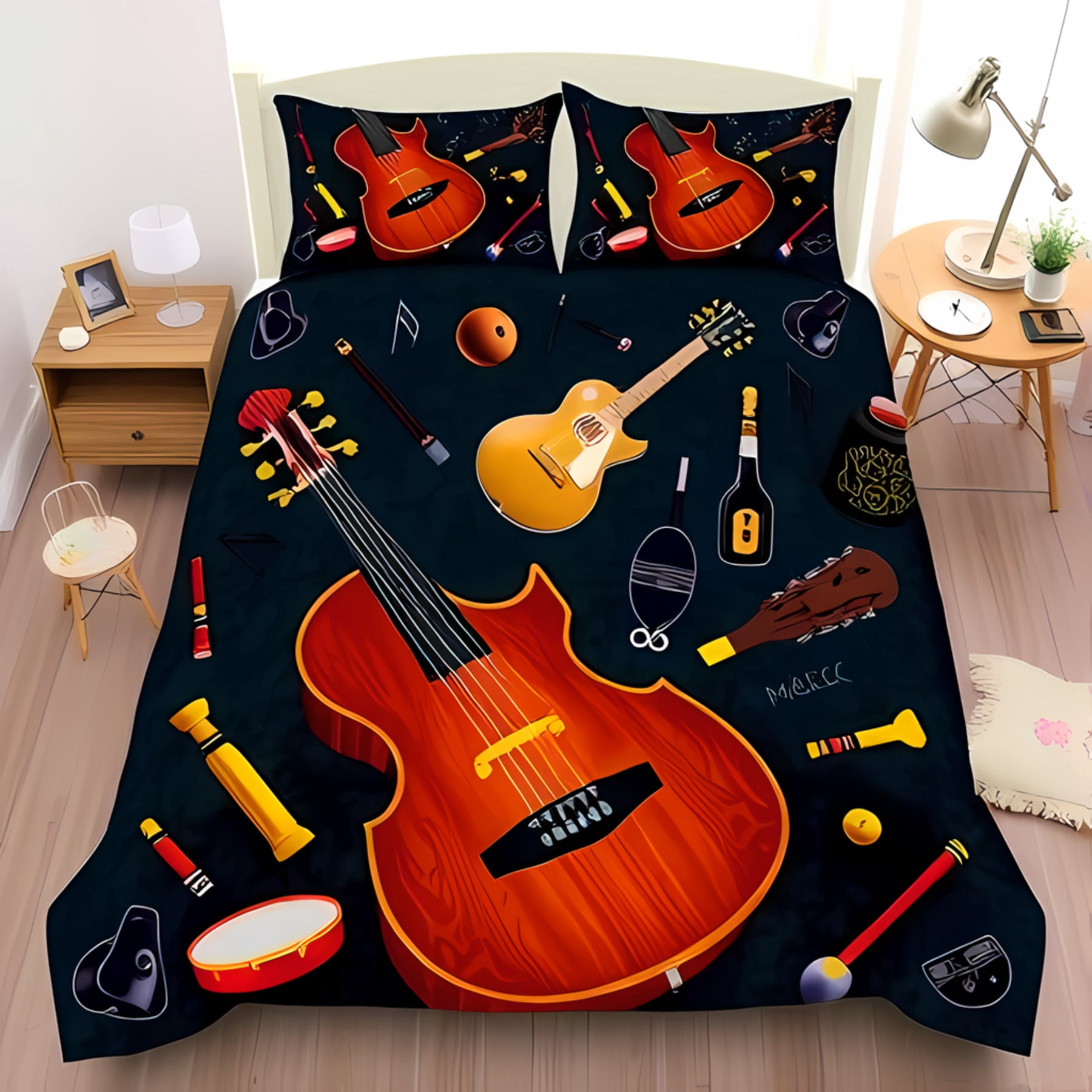 3-Piece Musical Instruments Duvet Cover Set - Vibrant Guitar ...