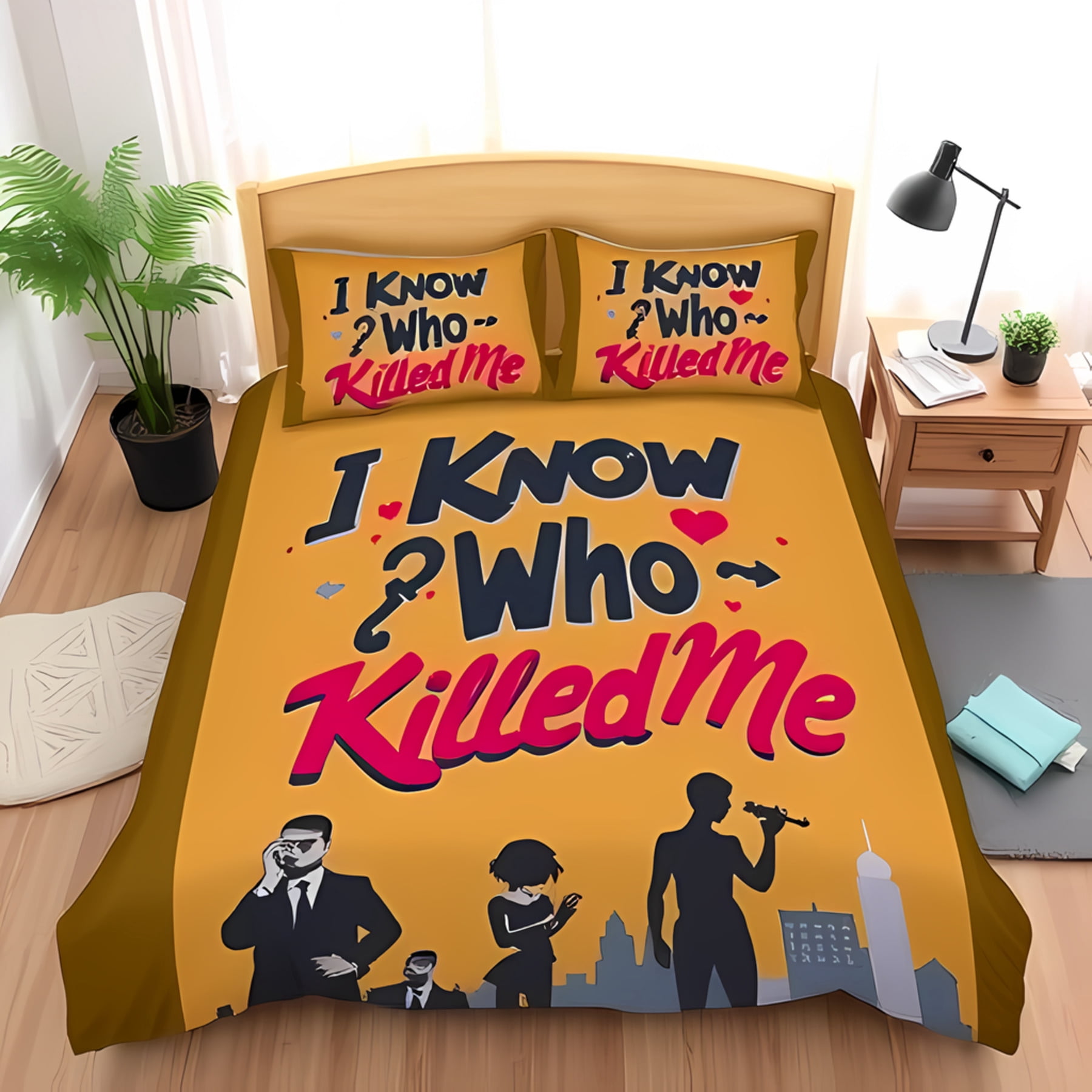 3-Piece Mustard-Yellow Duvet Cover Set with Bold Graphic Design ...