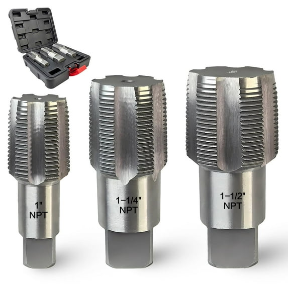 3-Piece NPT Pipe Tap Set, 1", 1-1/4", 1-1/2", NPT Tap Carbon Steel Hand ...