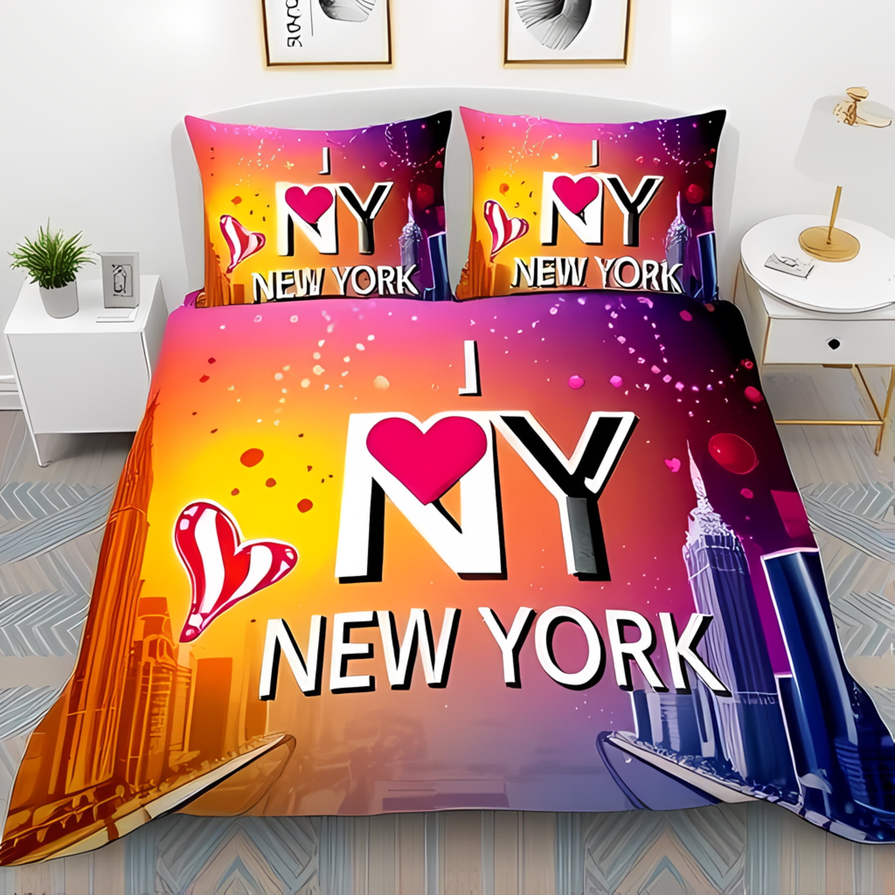3-Piece NYC Duvet Cover Set - Vibrant 'I ♥ NY' Design with Orange ...