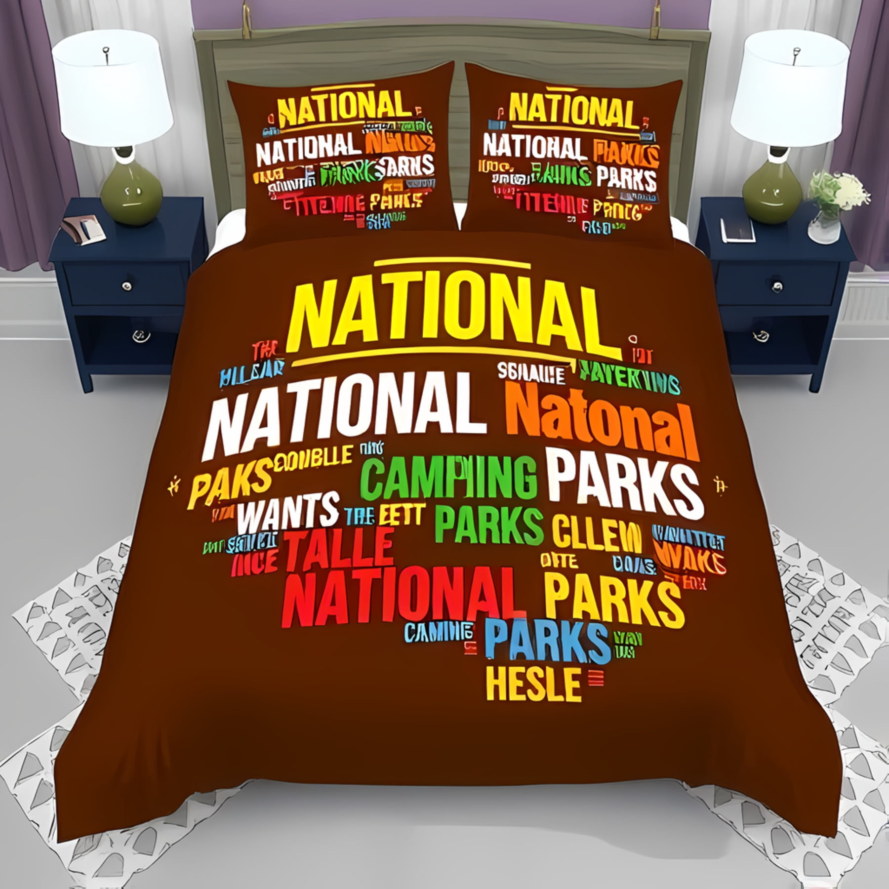 3-Piece National Parks Themed Duvet Cover Set with Colorful Typography ...