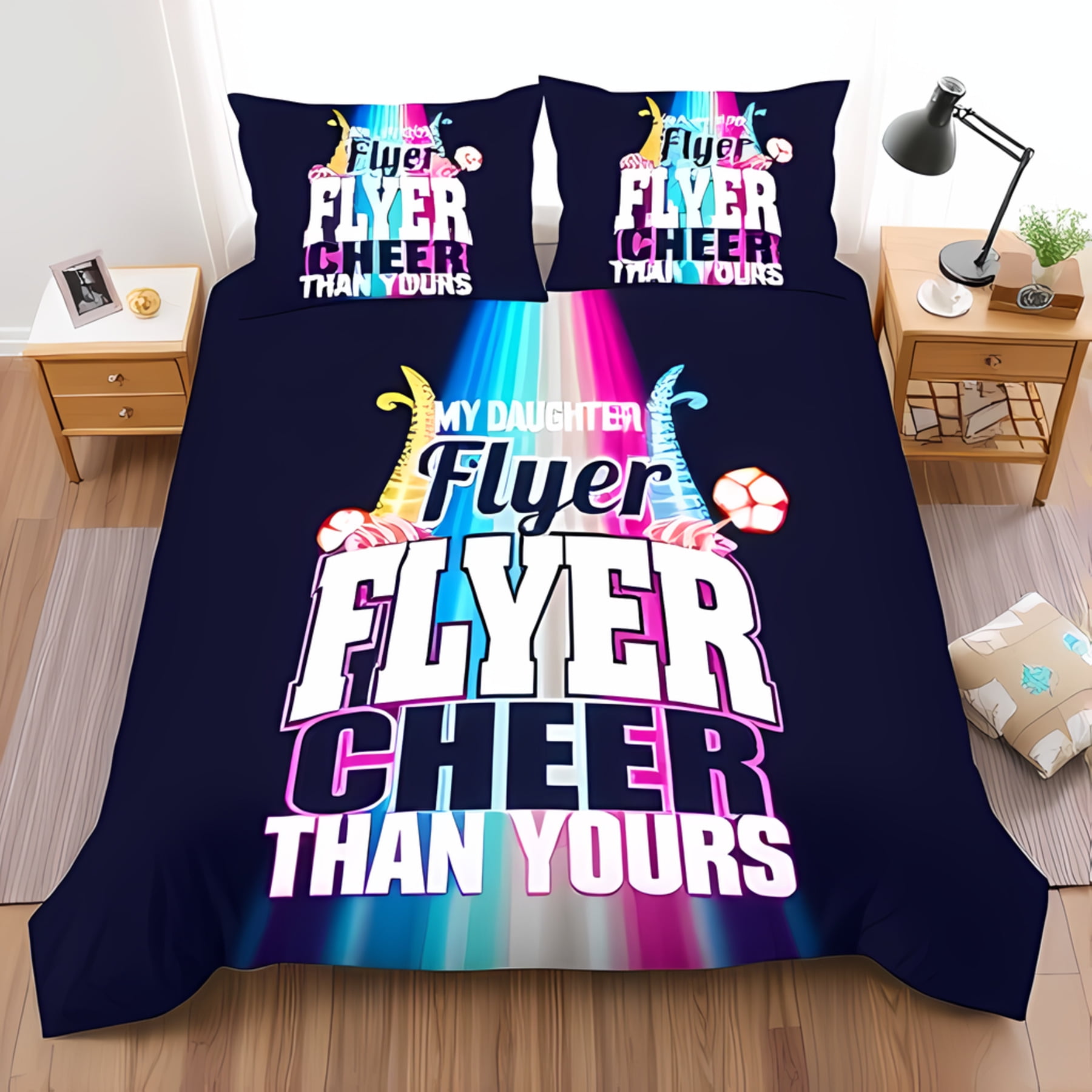 3-Piece Navy Blue Duvet Cover Set - Cheerleading Design with " My ...