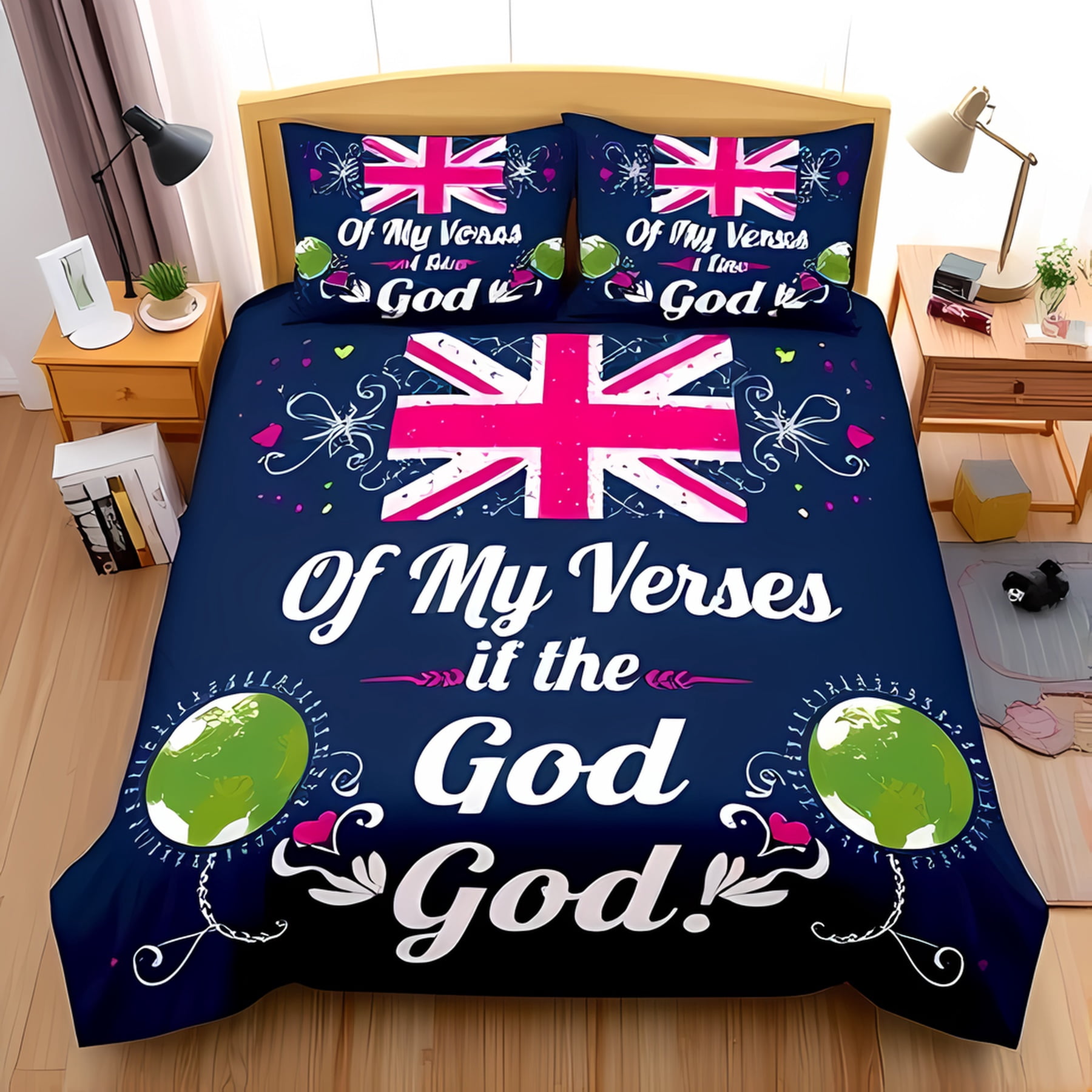 3-Piece Navy Blue Duvet Cover Set with & Inspirational Text Includes ...