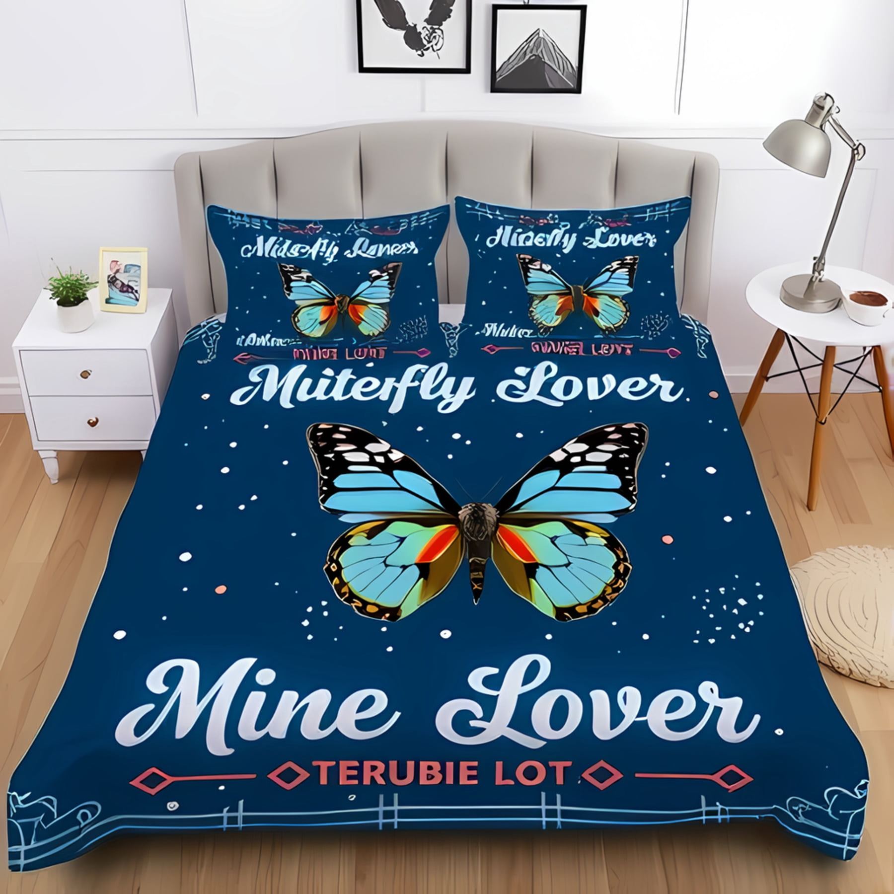 3-Piece Navy Blue Duvet Cover Set with Vibrant Butterfly Design " Mine ...
