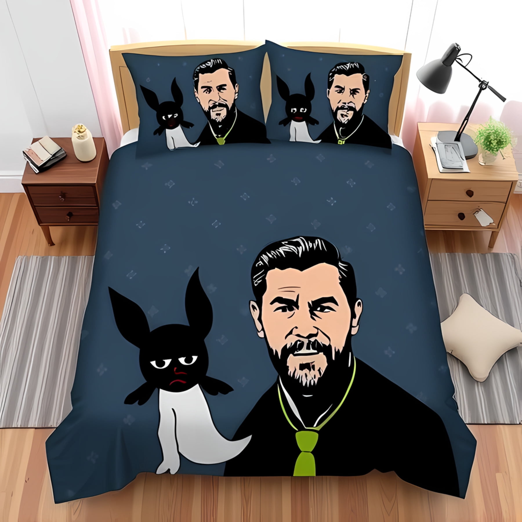 3-Piece Navy Blue Duvet Cover Set with Whimsical Animated Character ...