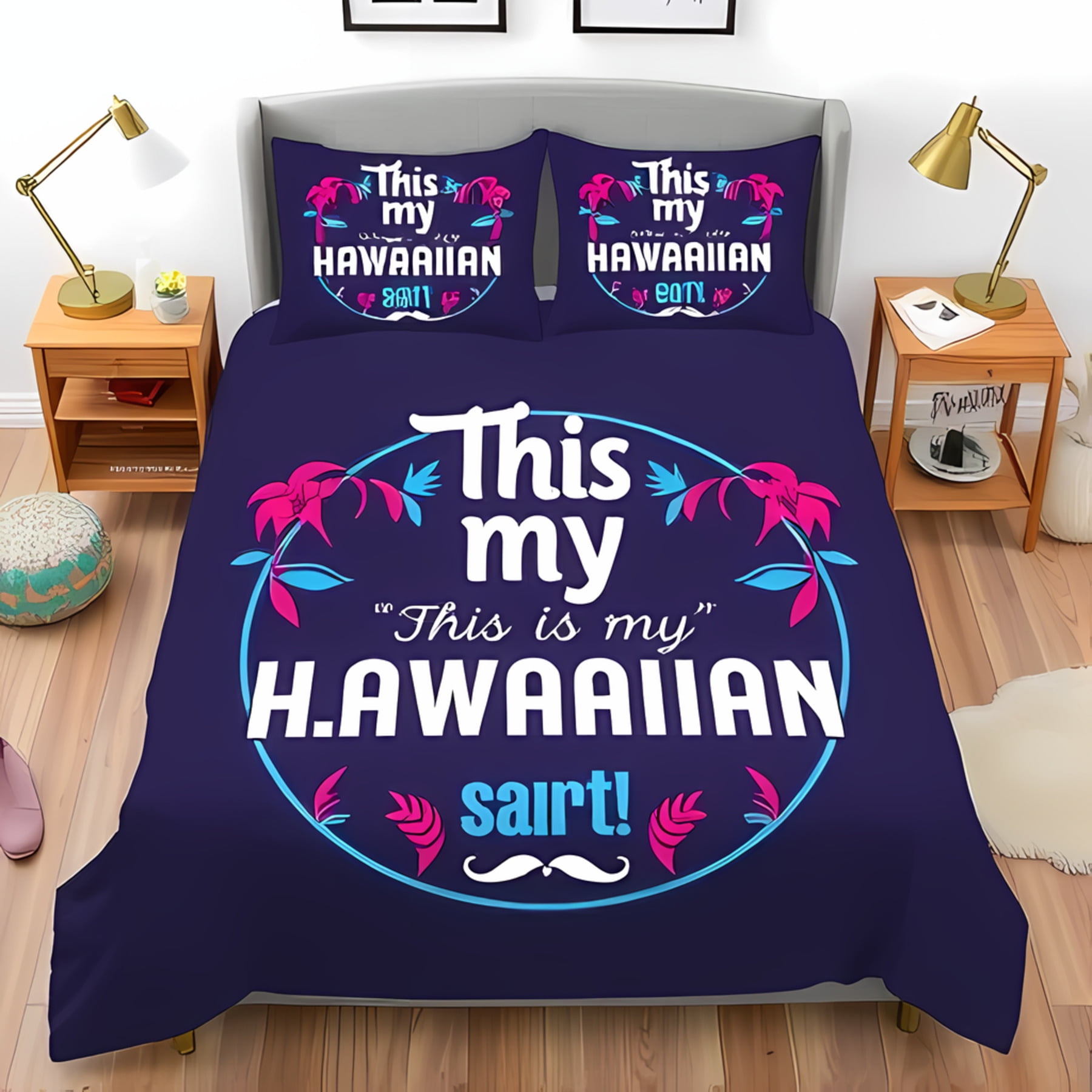 3-Piece Navy Blue Duvet Cover Set with Whimsical Circular Design ...