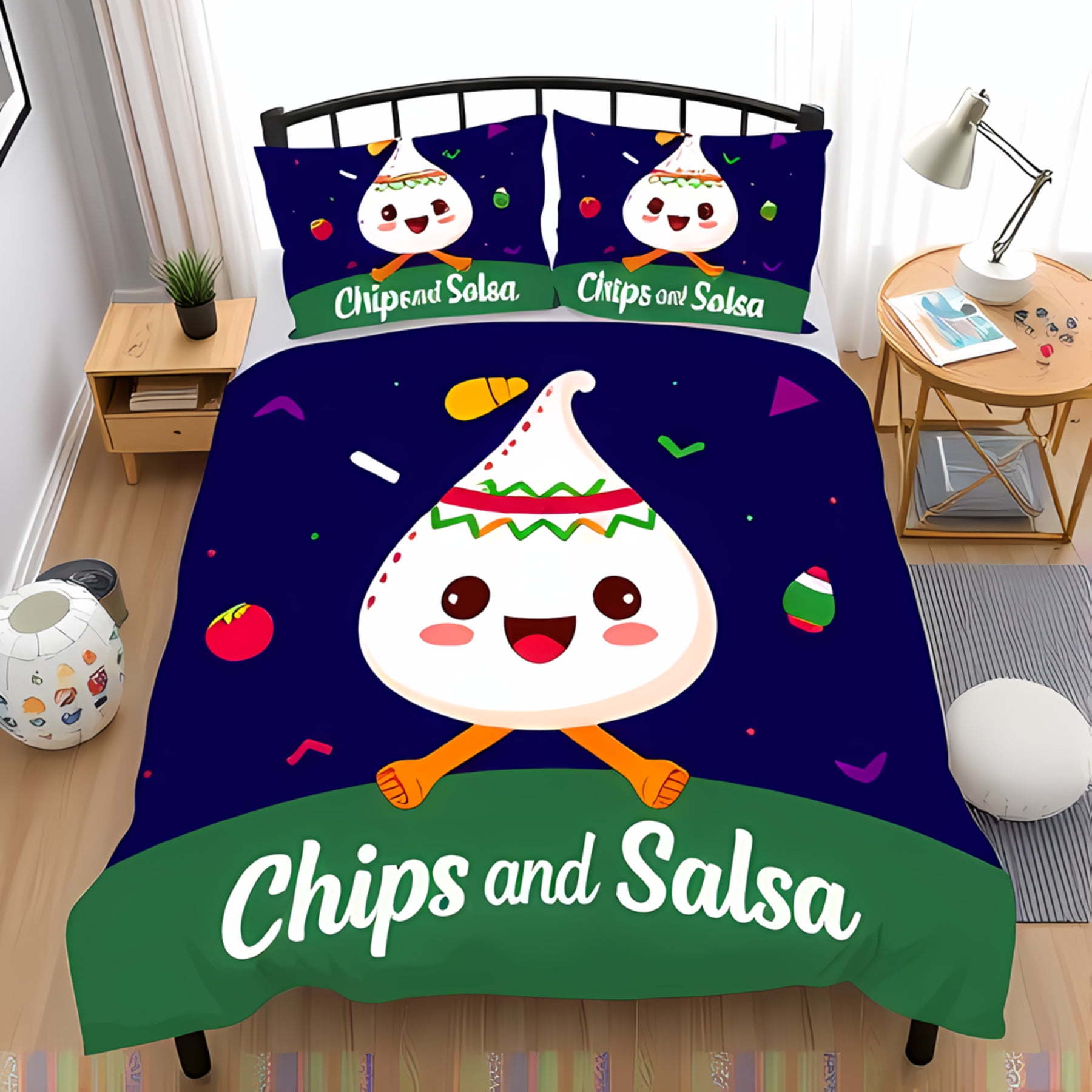 3-Piece Navy Blue Duvet Cover Set with Whimsical Dancing Chip Design ...