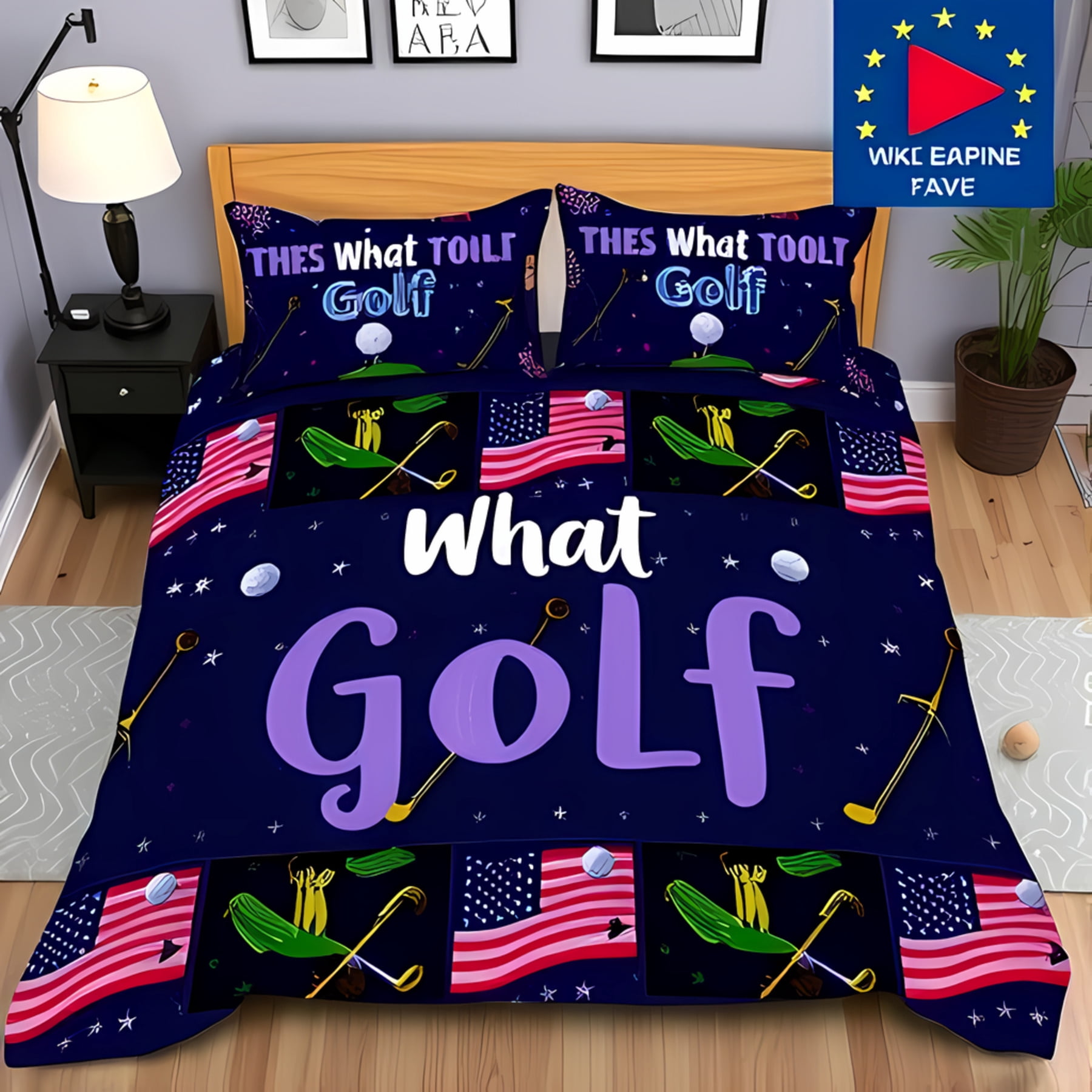 3-Piece Navy Blue Golf Themed Duvet Cover Set with Lavender 'What Golf ...