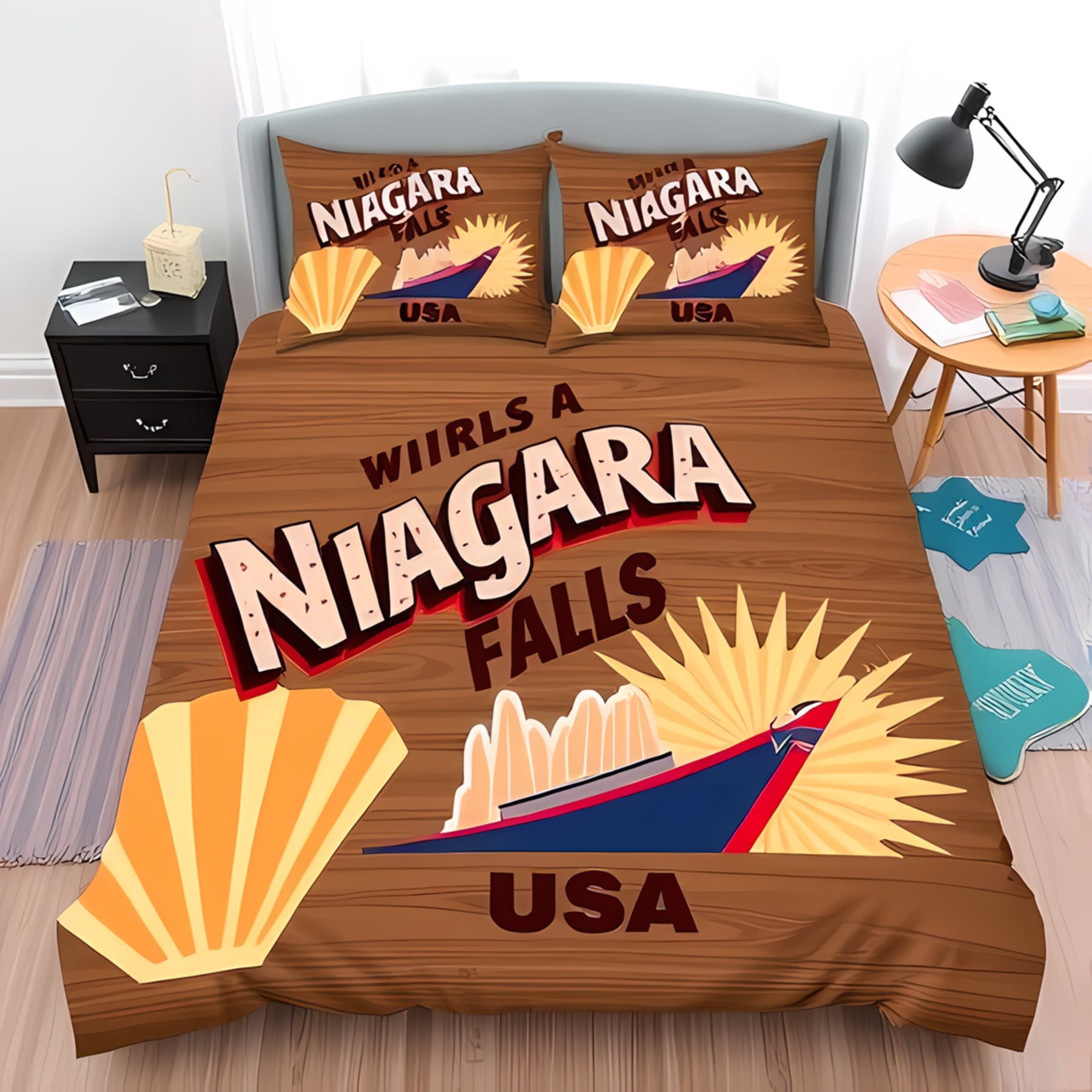 3-Piece Niagara Falls Duvet Cover Set - Vibrant Comforter with Bold ...