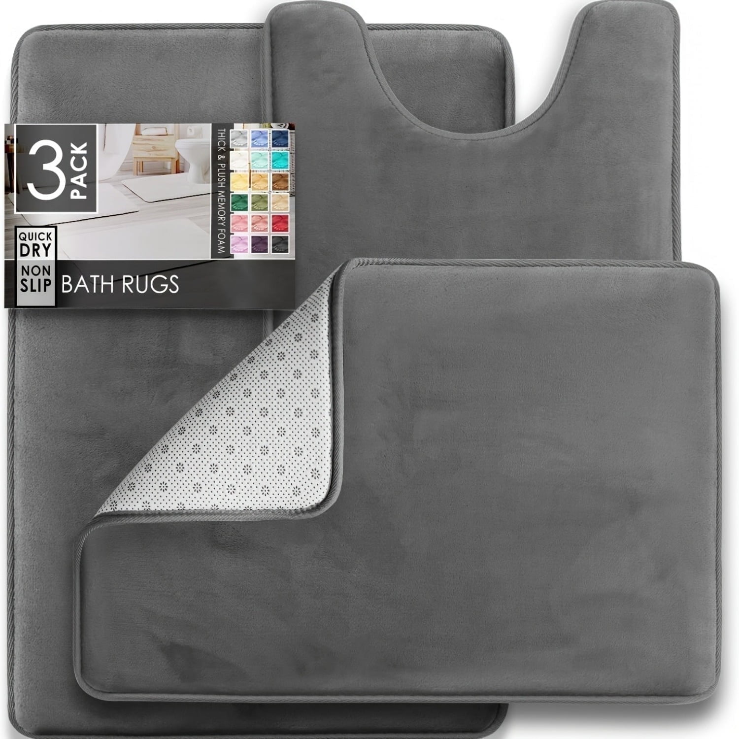 3-Piece Non-Slip Bathroom Rug Set – Ultra-Absorbent Coral Fleece Mats ...
