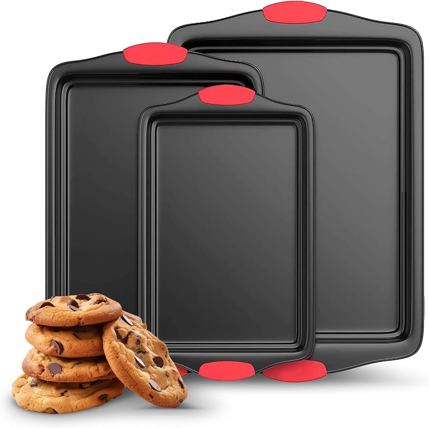 3-Piece Nonstick Baking Sheet Set with Silicone Handles, Durable Steel ...