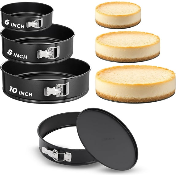 3-Piece Nonstick Springform Pan Set - Premium Carbon Steel Cheesecake ...