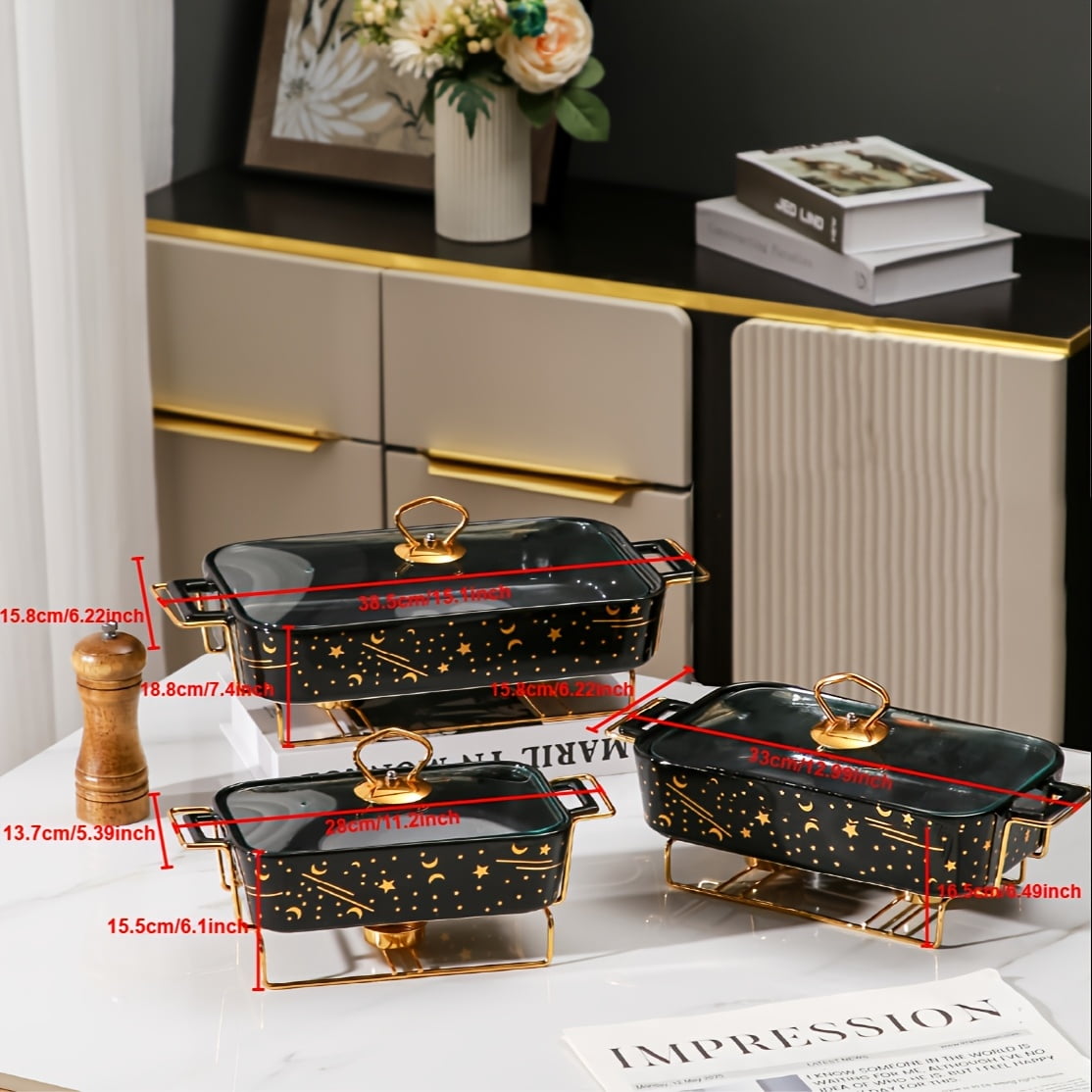 3-Piece Nordic Ceramic Chafing Dish Set, Rectangular Marble Finish ...