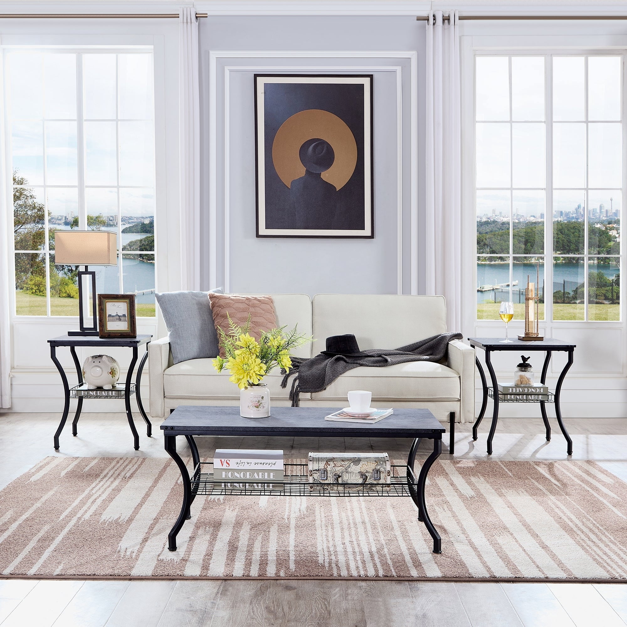 3-Piece Occasional Coffee Table Set, Vintage Living Room Set with 2 End ...