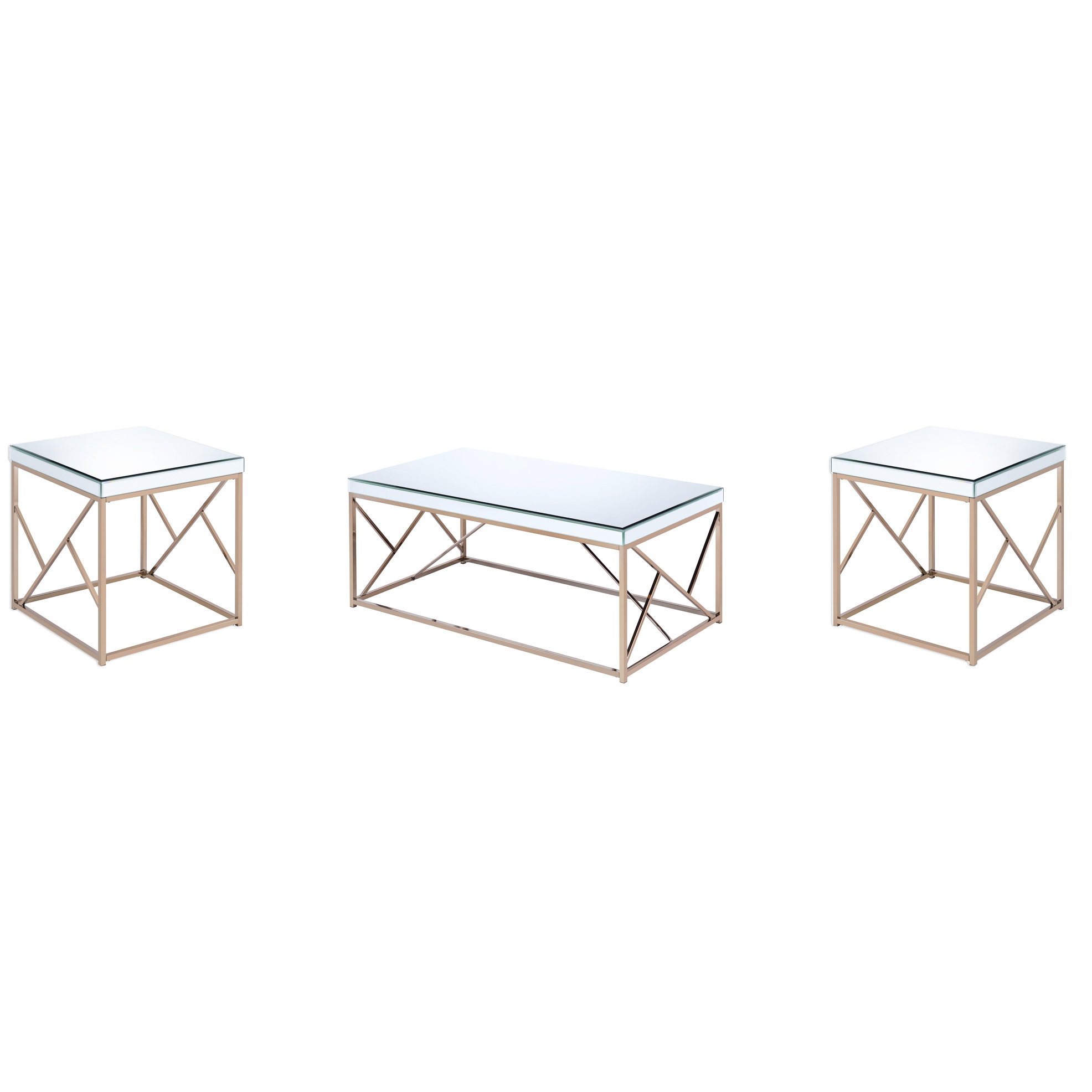 3 Piece Occasional Table , Gold - Mirrored Tops And Sides, Iron Base In ...