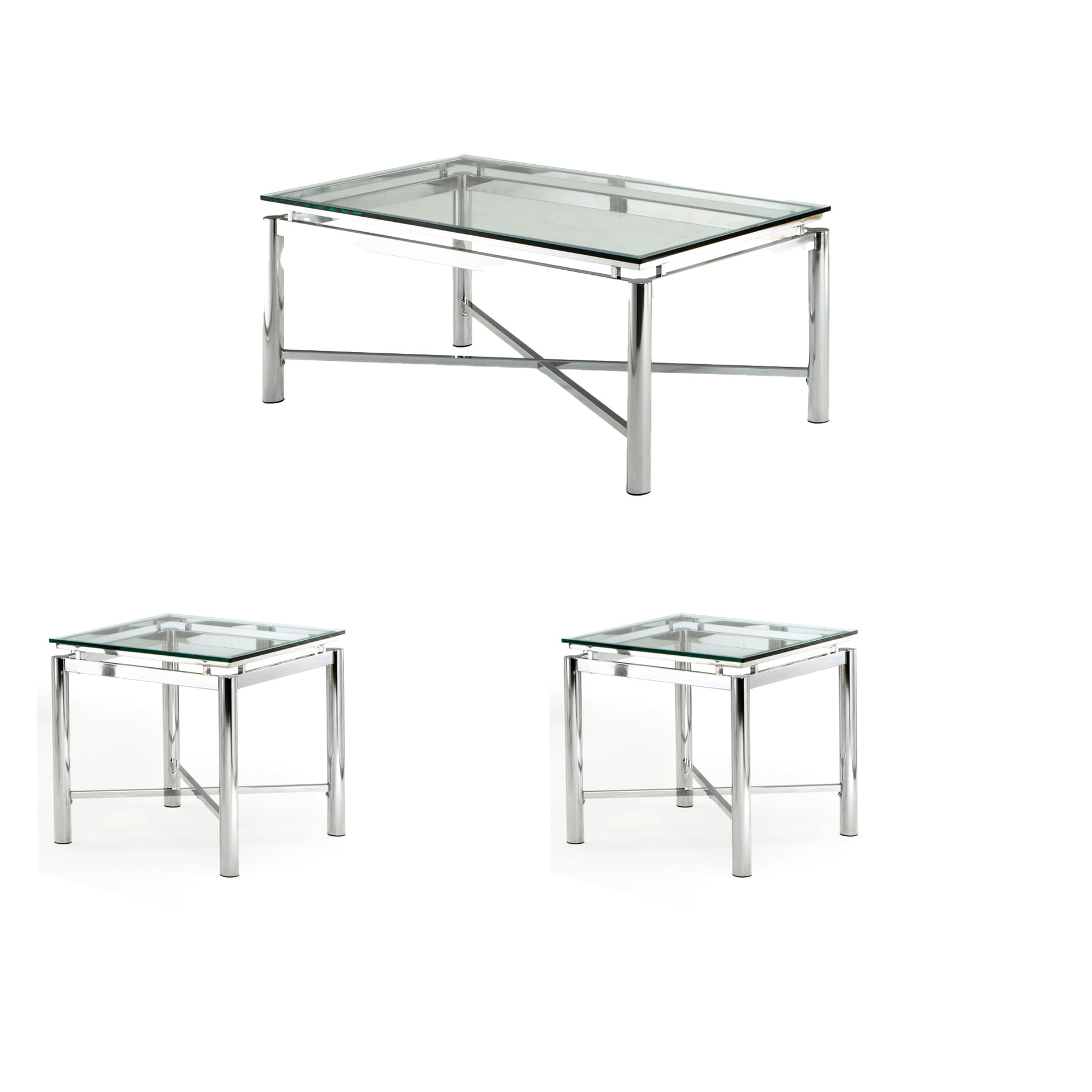 3 Piece Occasional Table In Gray Shade - 12mm Tempered Glass Tops On ...