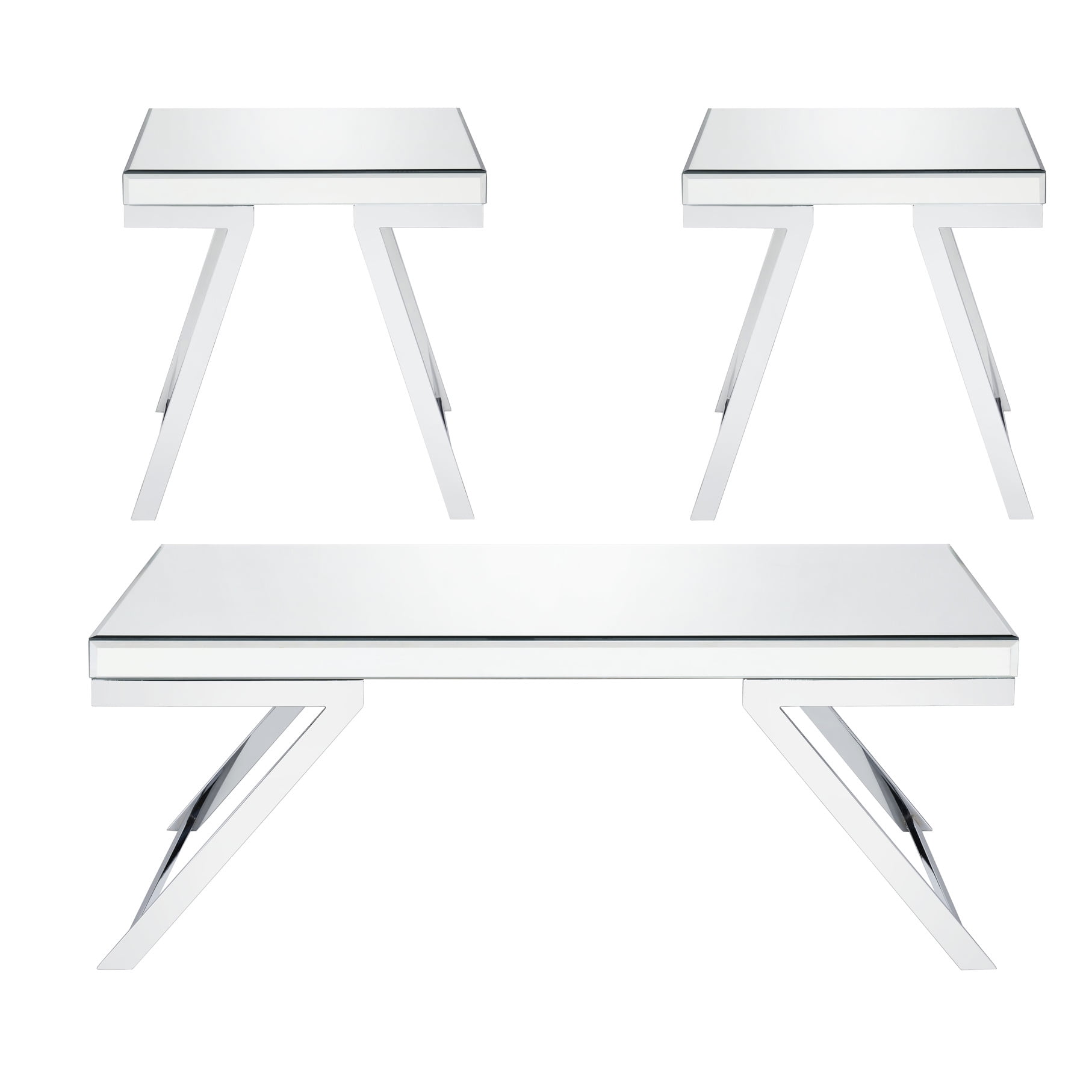 3 Piece Occasional Table - Silver Finish, Iron, Engineered Wood, Mid-century Modern, Mirrored ...