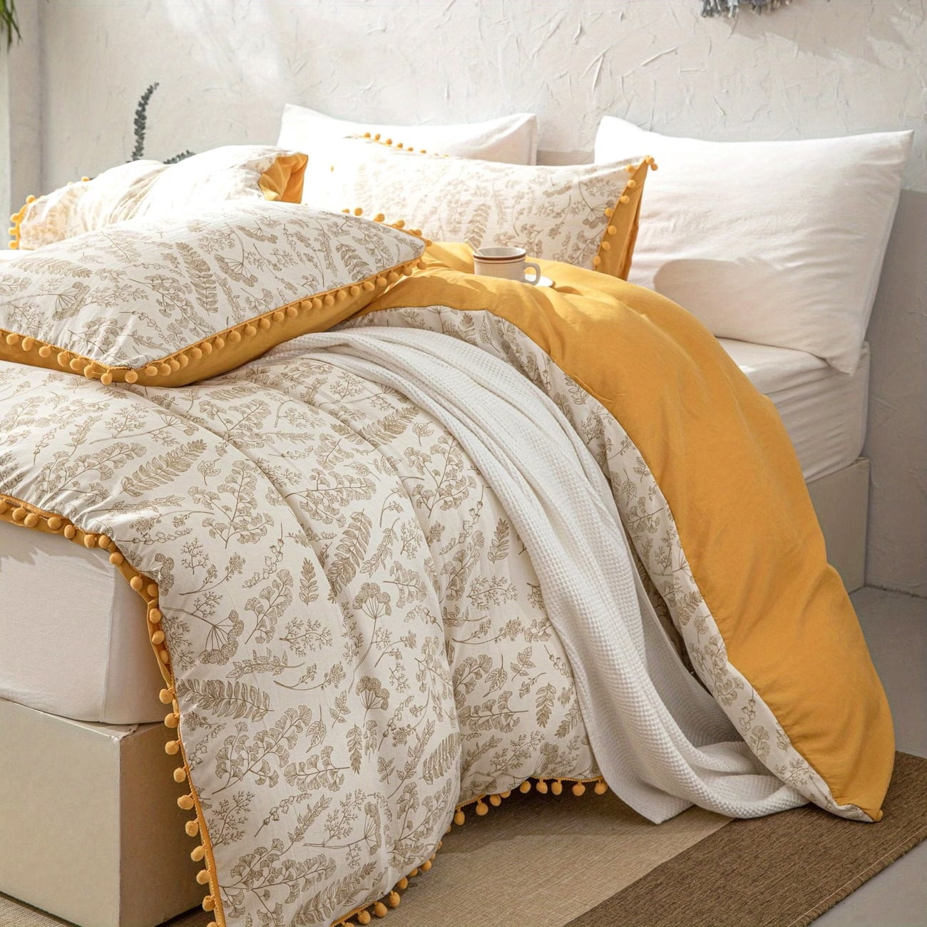 3-Piece October Beige Duvet Cover Set with Coffee-Colored Branches ...
