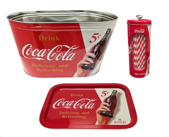 3 Piece Officially Licensed Coca Cola Set - 1 Party Tub, 1 Straw Holder ...
