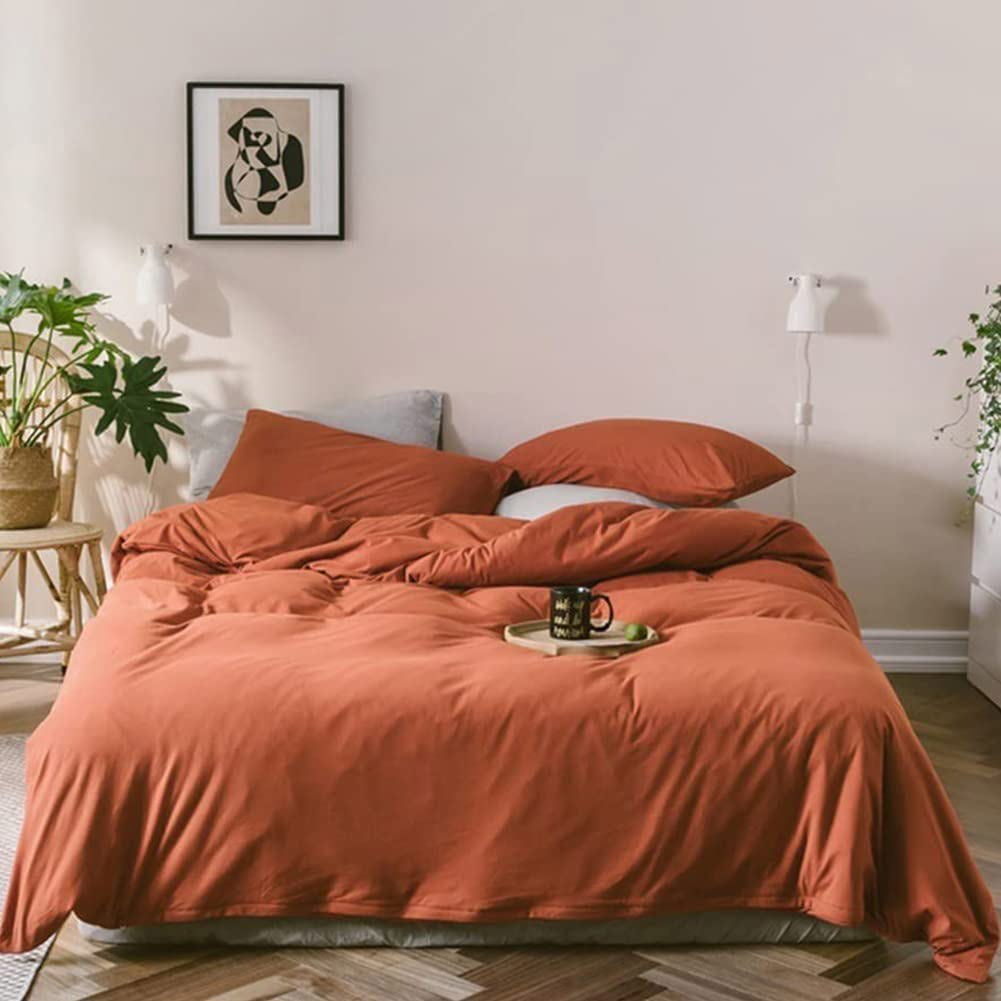 3-Piece Ultra Soft Microfiber Queen Duvet Cover Set in Burnt Orange ...