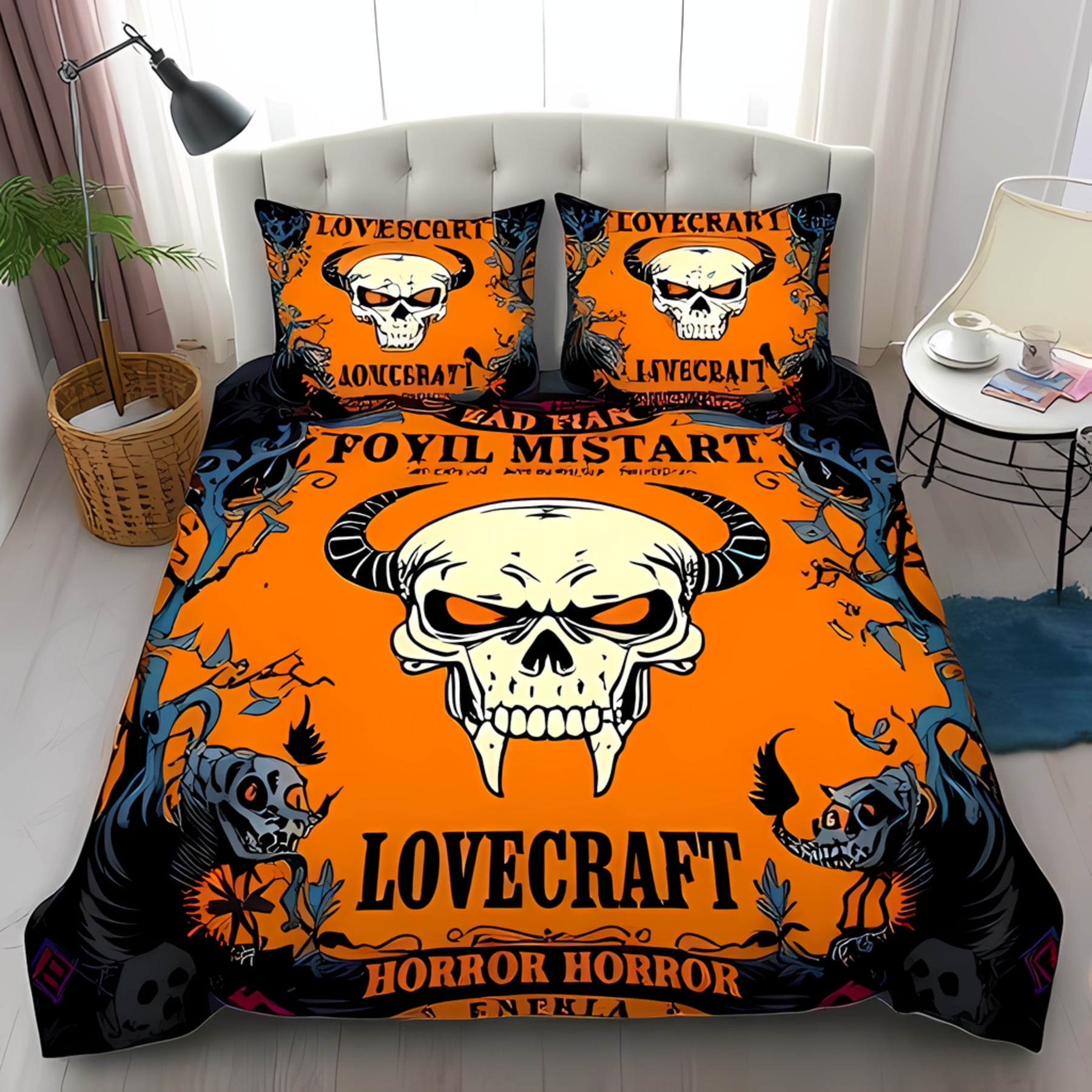 3-Piece Orange Horror Themed Duvet Cover Set Gothic Design - Perfect ...