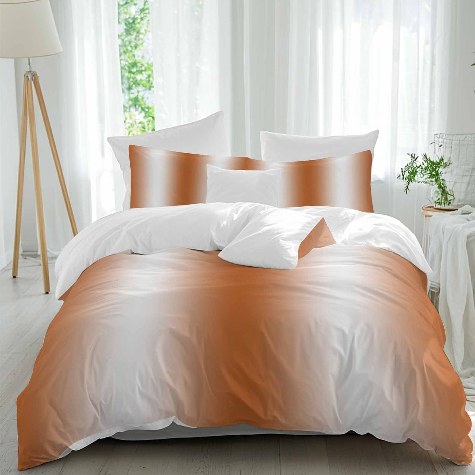 3 Piece Orange White Ombre Duvet Cover Set Full Size, Microfiber ...