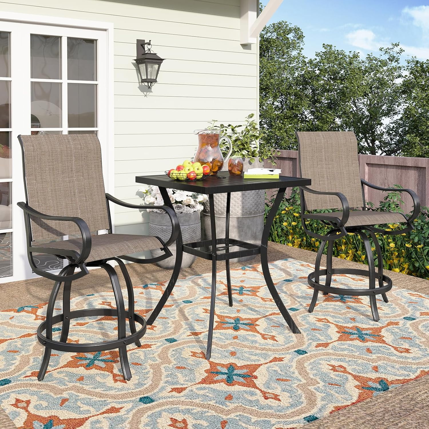 3 Piece Outdoor Bar Set, Counter Height Patio Bar Bistro Table and ...
