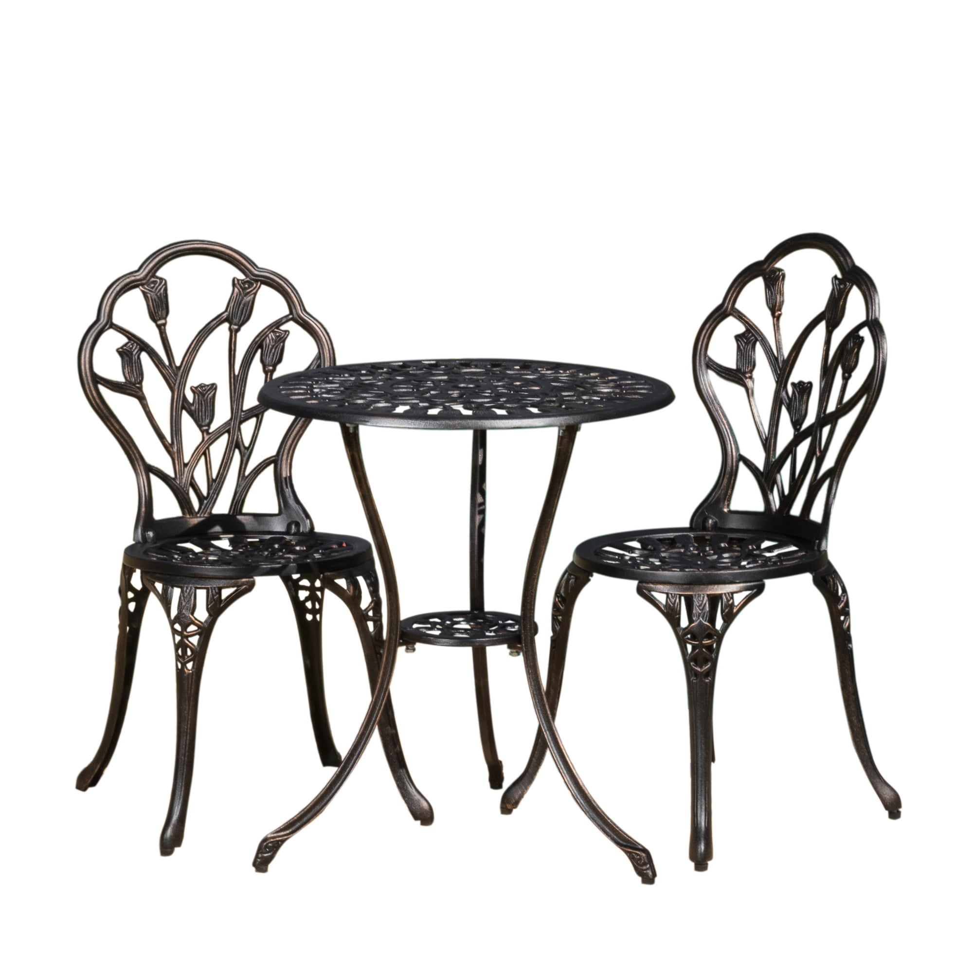 3 Piece Outdoor Bistro Set Cast Aluminum And Cast Iron Frame With Tulip ...