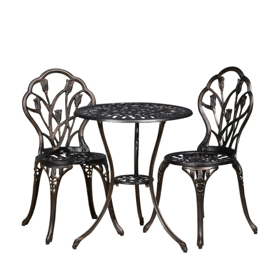 3 Piece Outdoor Bistro Set Cast Aluminum And Cast Iron Frame With Tulip ...