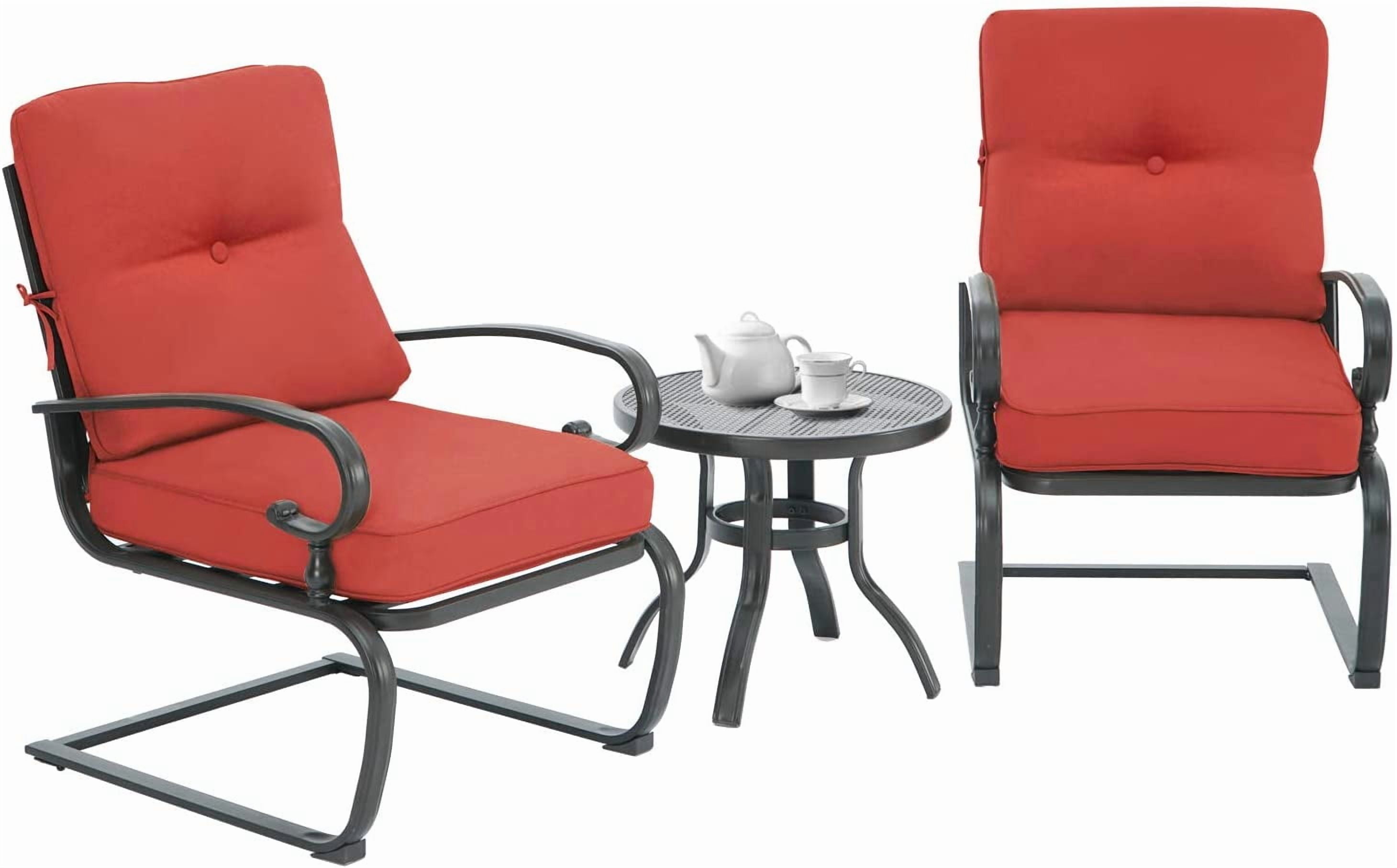 3 Piece Outdoor Bistro Set Spring Metal Action Lounge Cushioned Chairs ...
