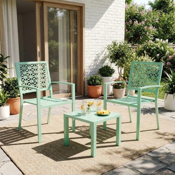 3-Piece Outdoor Bistro Set, Stackable Metal Steel Patio Table and ...