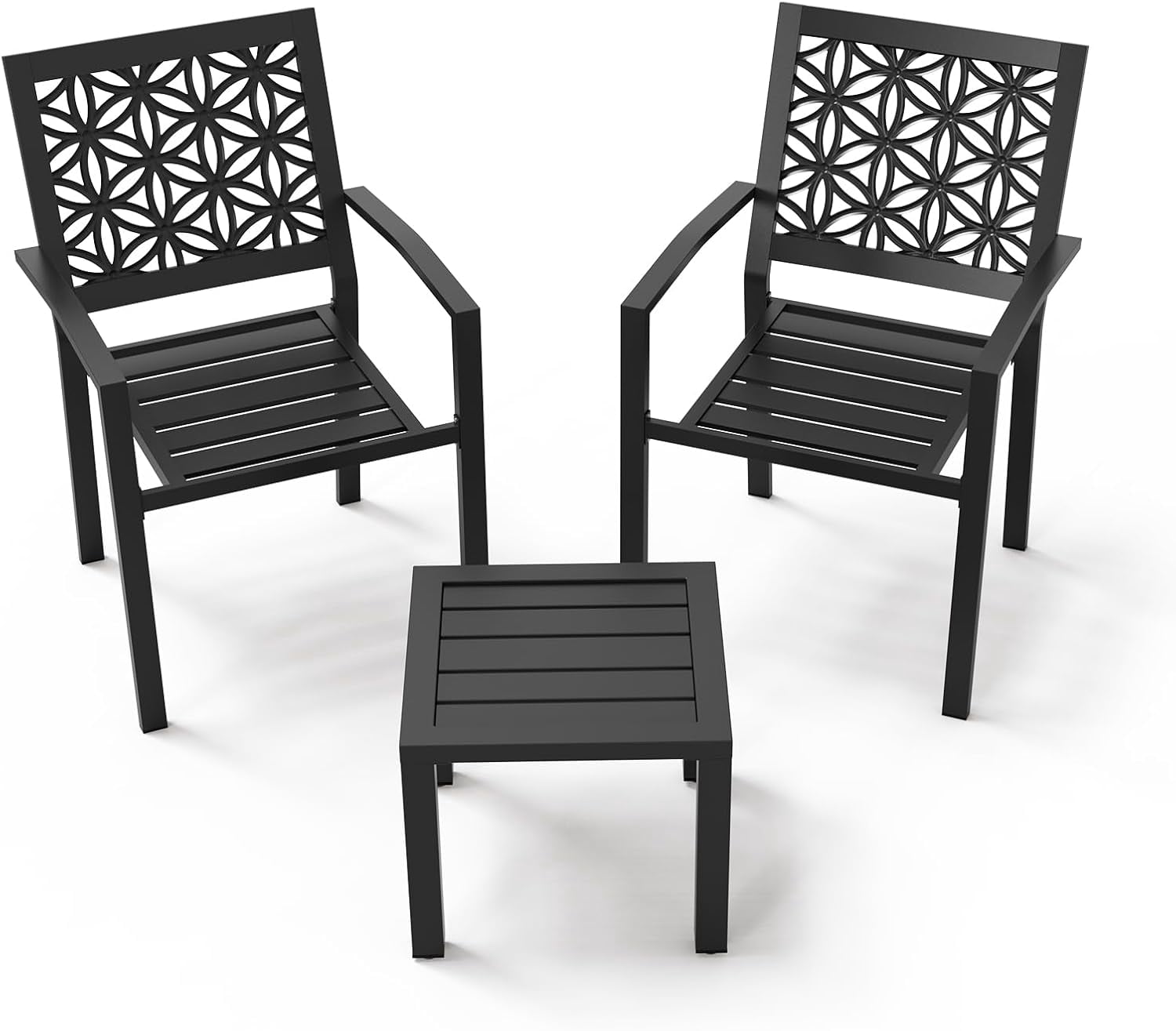 3-Piece Outdoor Bistro Set, Stackable Modern Metal Steel Table and ...