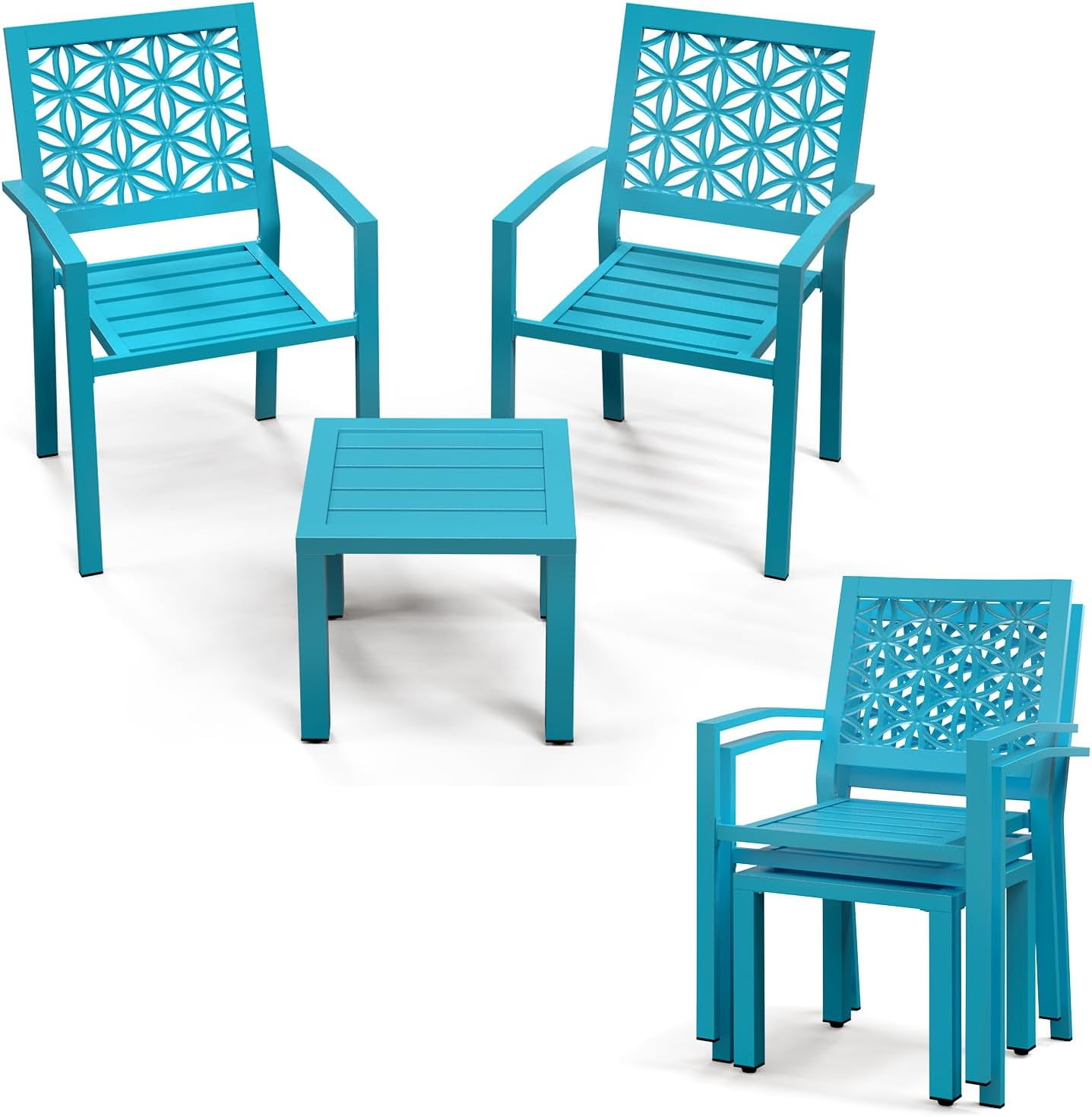 3-Piece Outdoor Bistro Set, Stackable Modern Metal Steel Table and ...