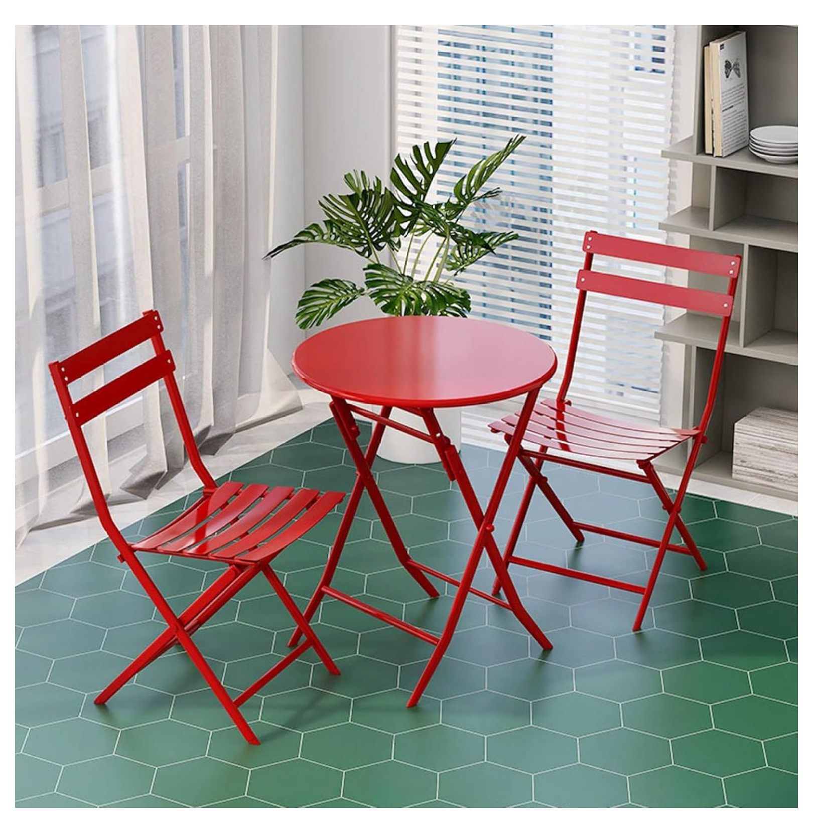 3-Piece Outdoor Bistro Set, Steel Folding Bistro Set with 2 Chairs and ...