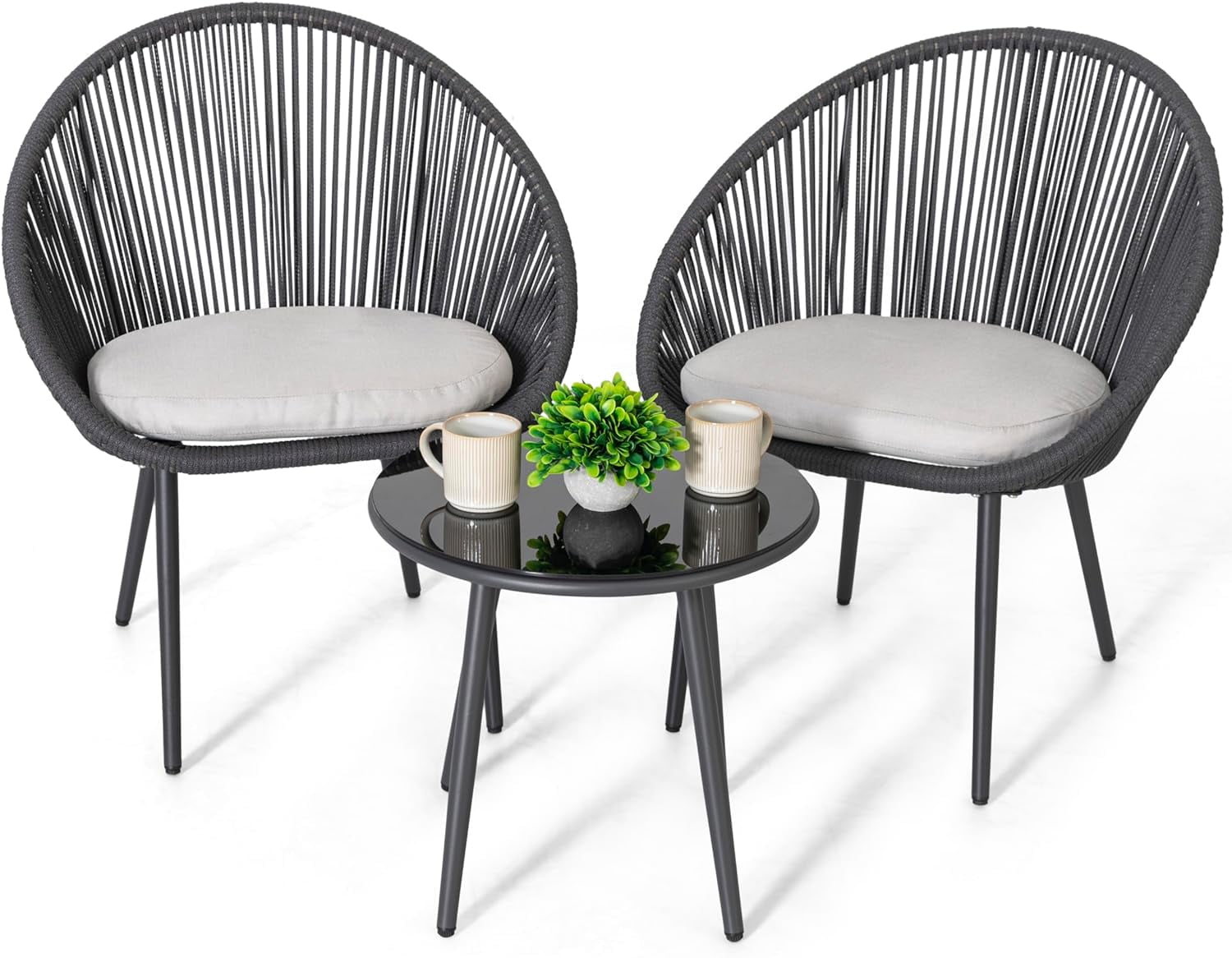 3 Piece Outdoor Bistro Set, Woven Rope Conversation Patio Set, All ...