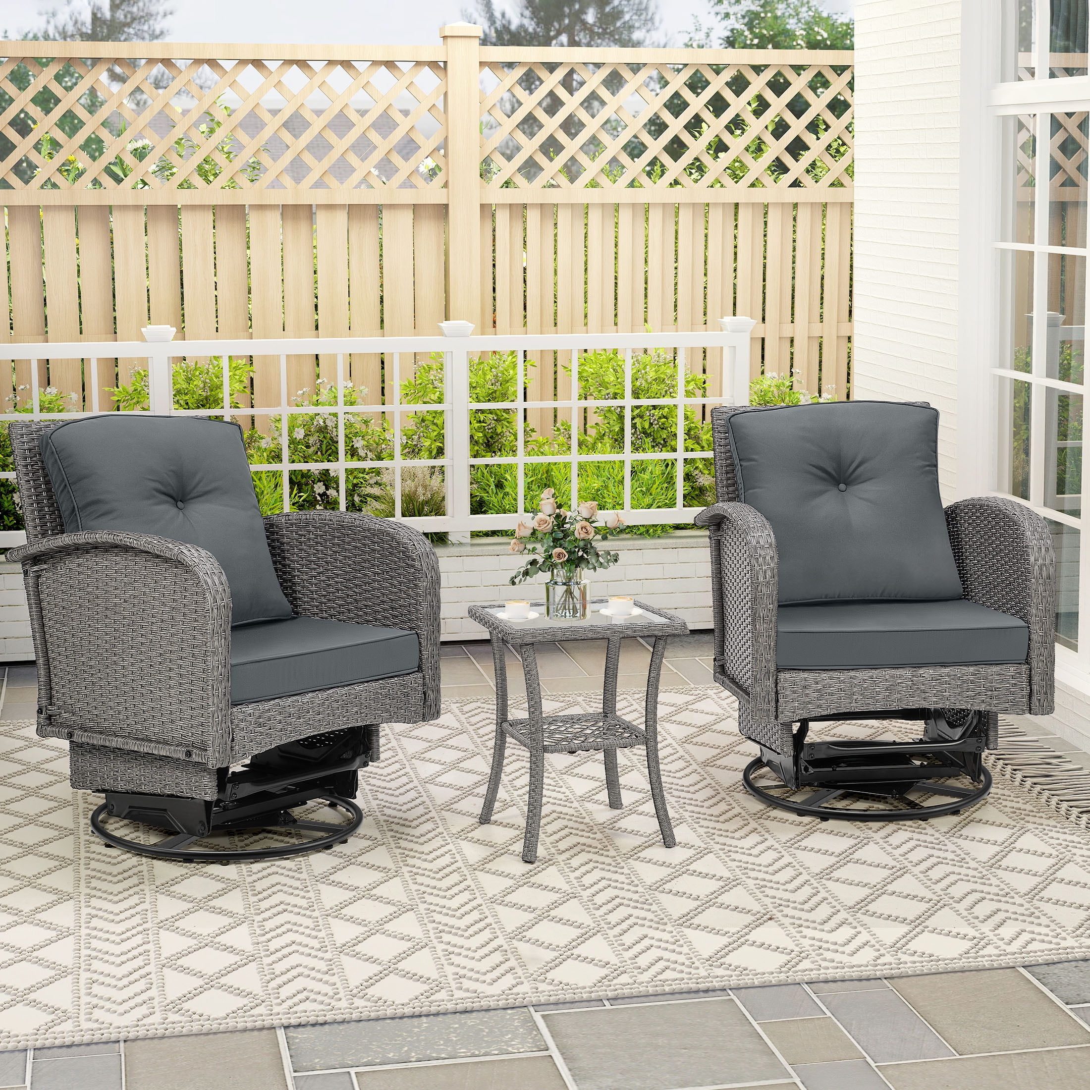 3 Piece Bistro Set with Swivel Rockers & Metal Table - Outdoor ...