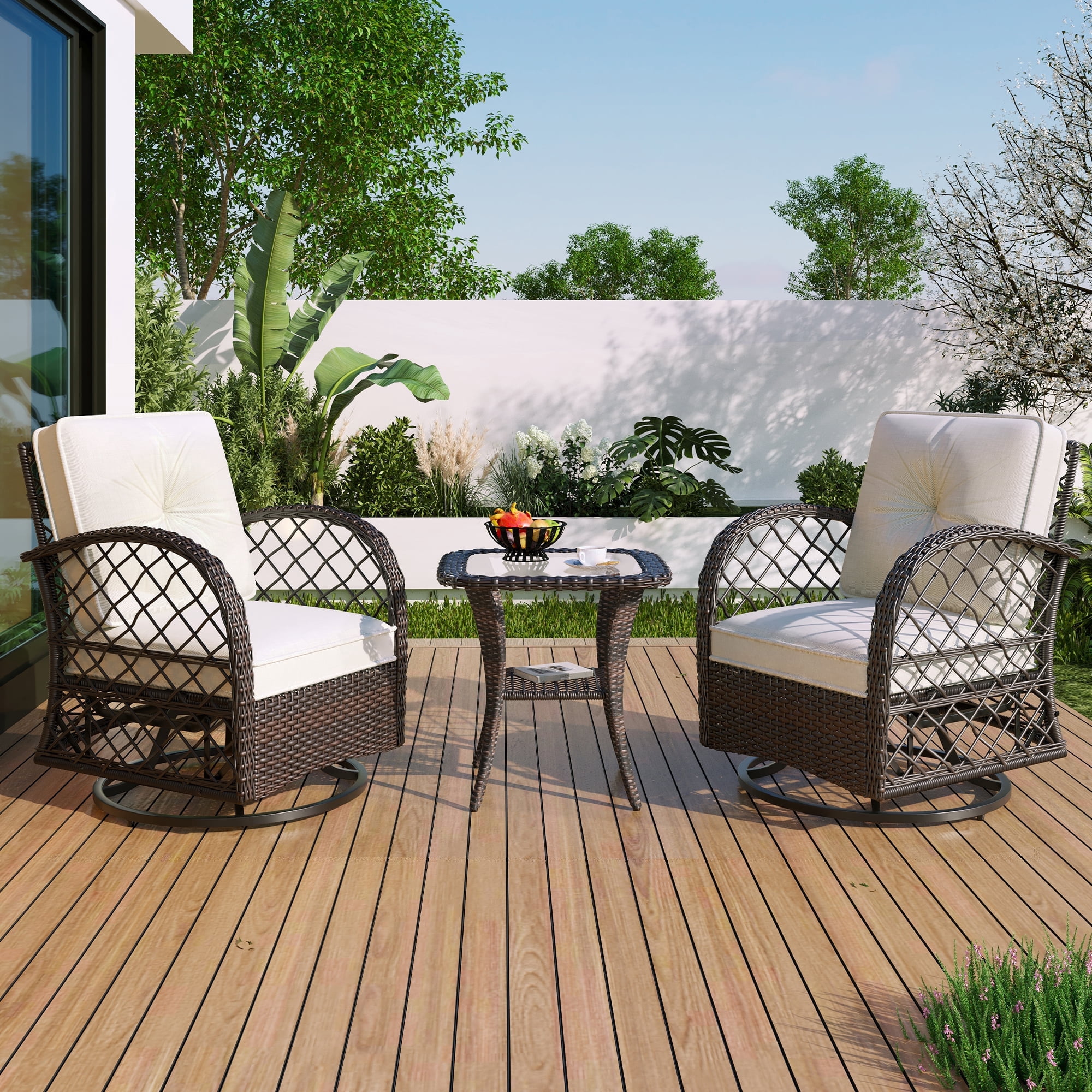 3-Piece Outdoor Chair&Table Set Chat Set 2-Person Rattan Seating Group ...
