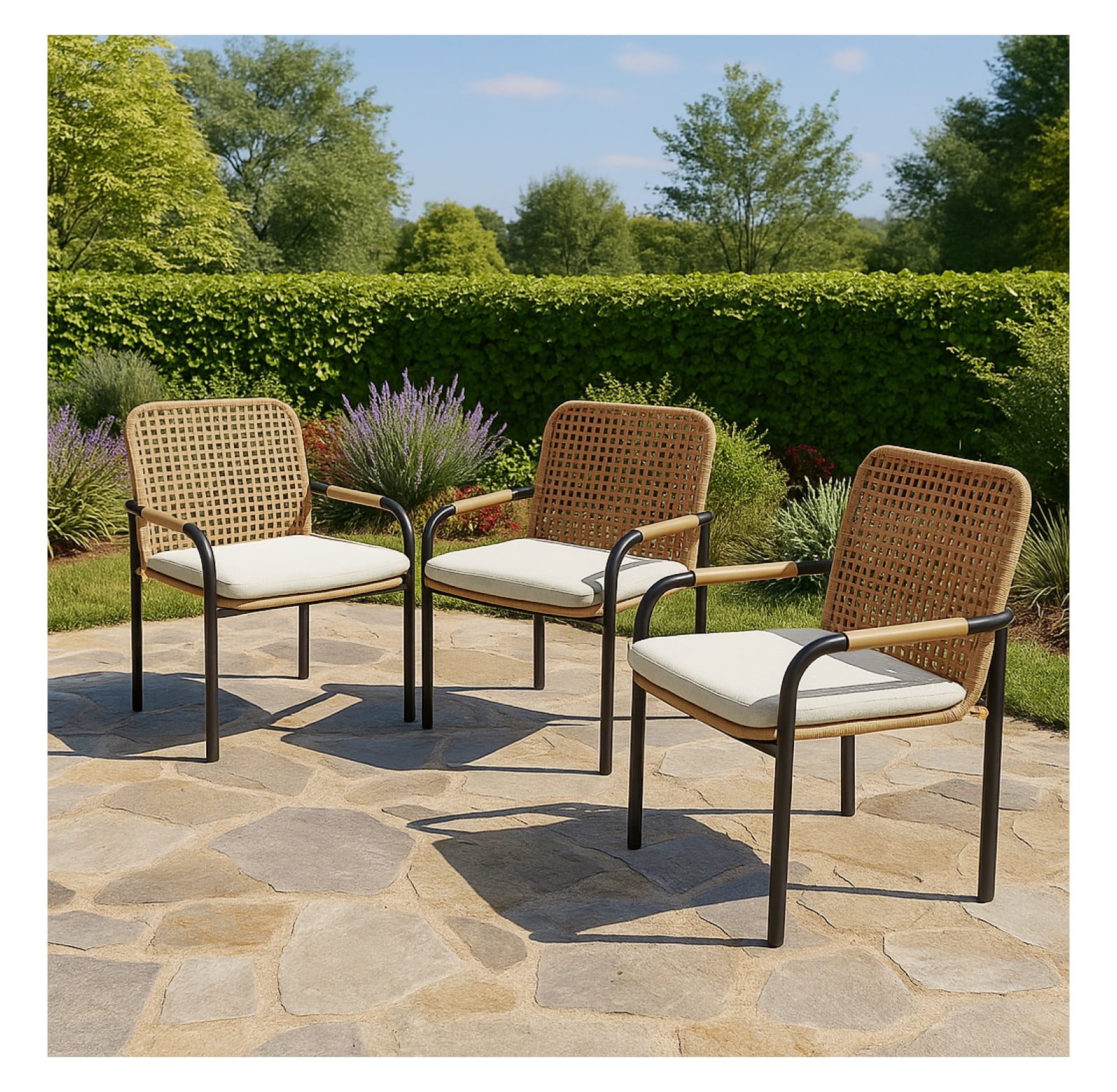 3-Piece Outdoor Dining Chairs Set, Rattan Backrest Patio Chairs with ...