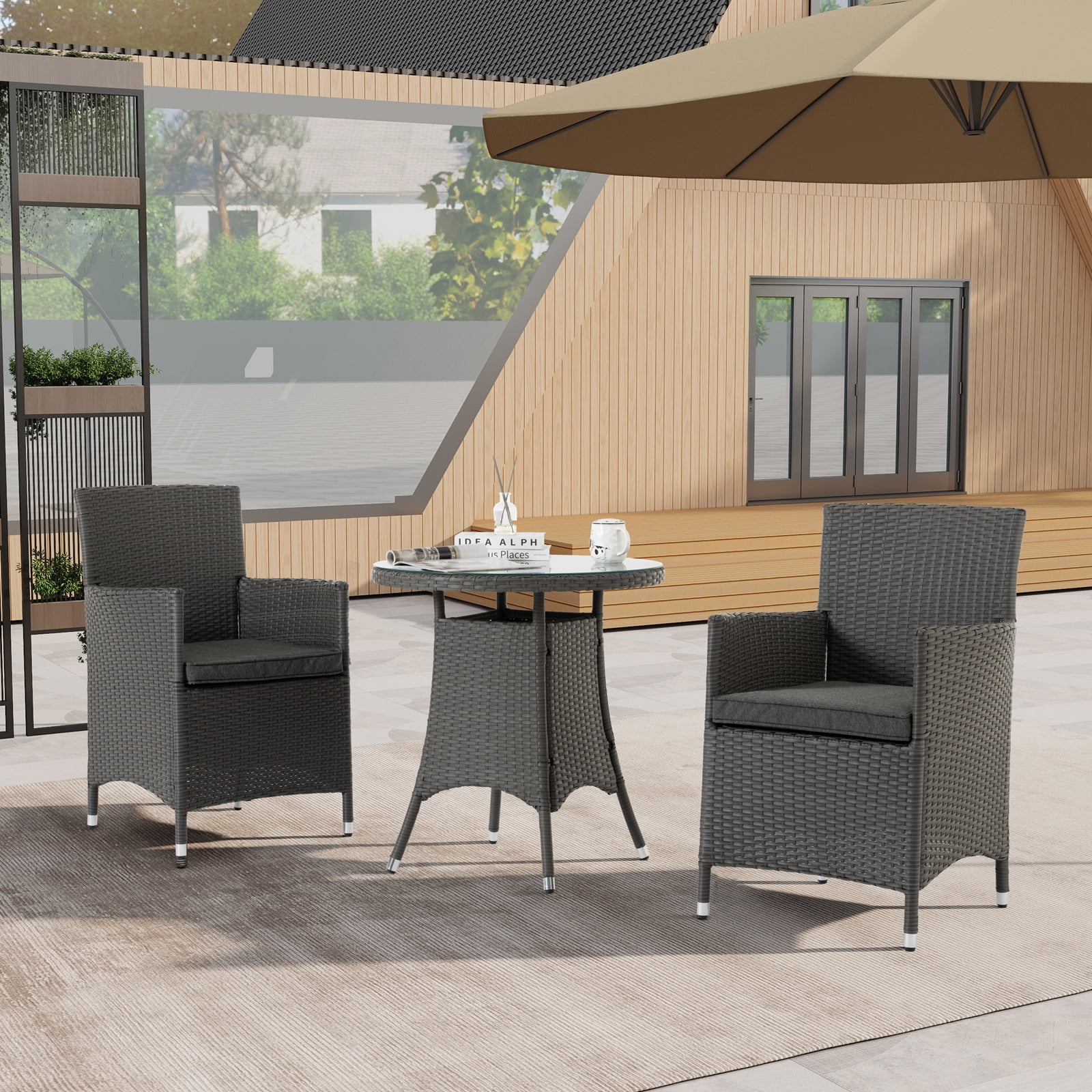 3 Piece Outdoor Dining Set All-Weather Wicker Patio Dining Table and ...