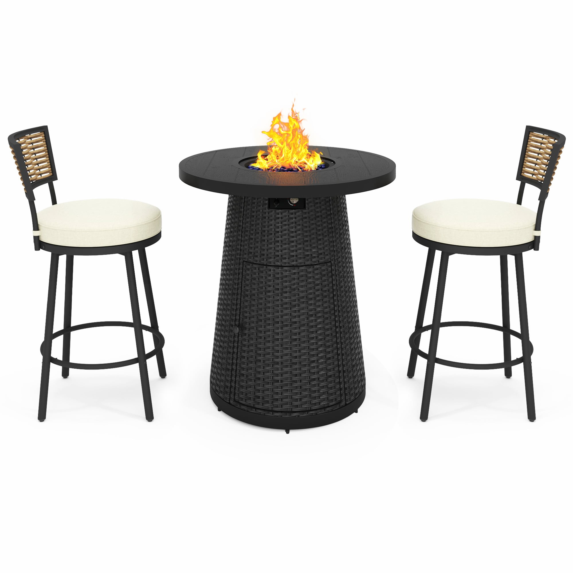 3-Piece Outdoor Fire Pit Bar Set Patio Conversation Dining Bistro Set ...