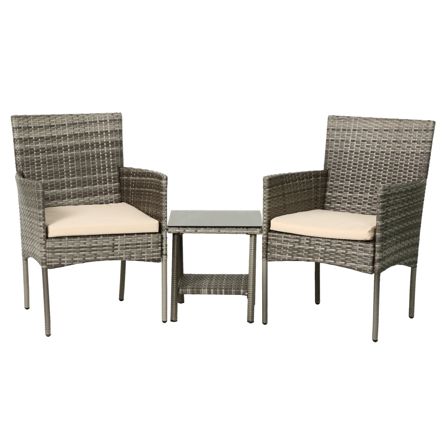 3 Piece Outdoor Furniture Set Patio Gray Wicker Chairs Furniture Bistro ...