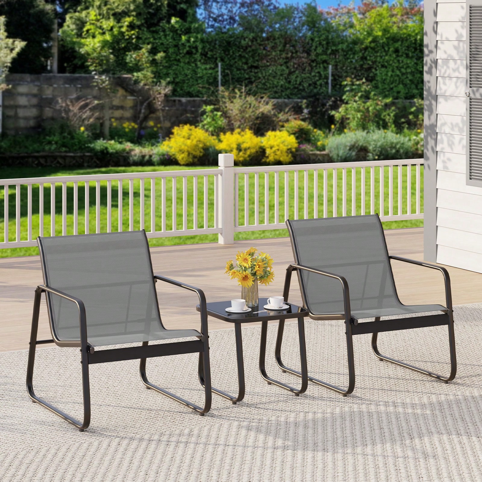 3-Piece Outdoor Muebles Set With Sofa-Style Chairs & Glass Top Table ...