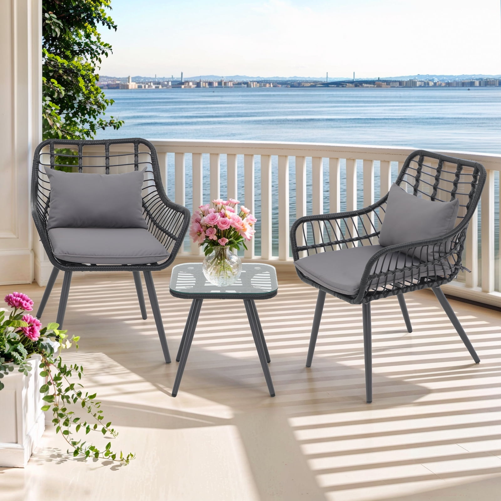 3-Piece Patio Set, PE Rattan Bistro Furniture Set Patio Rattan ...
