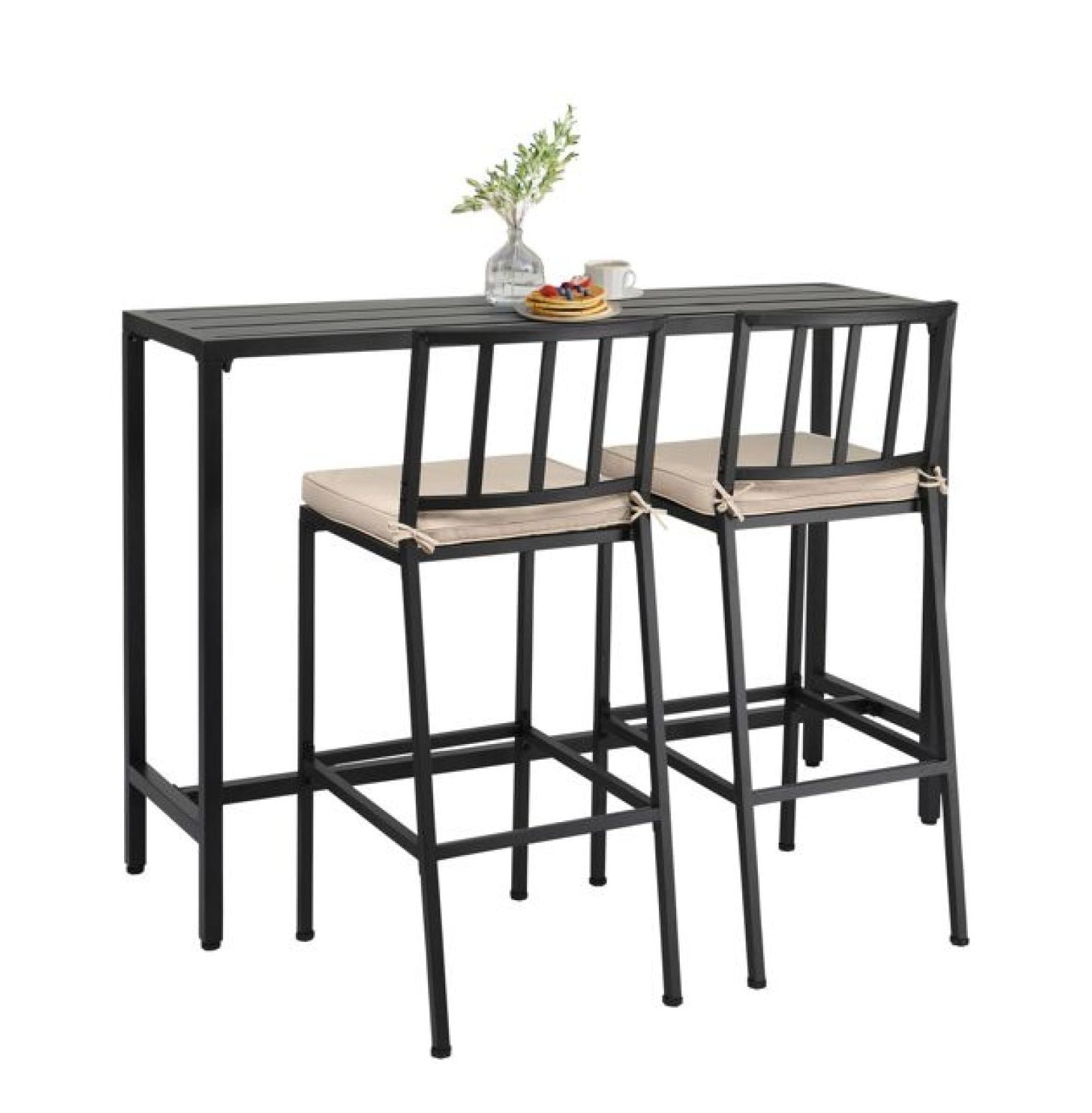 3 Piece Outdoor Patio Bar Set, 55" Rectangular Pub Height High Top Bar ...