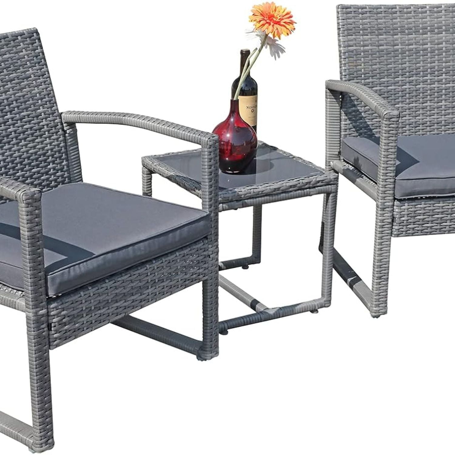 3 Piece Outdoor Patio Furniture Conversation Set, Rattan Chair Set With ...