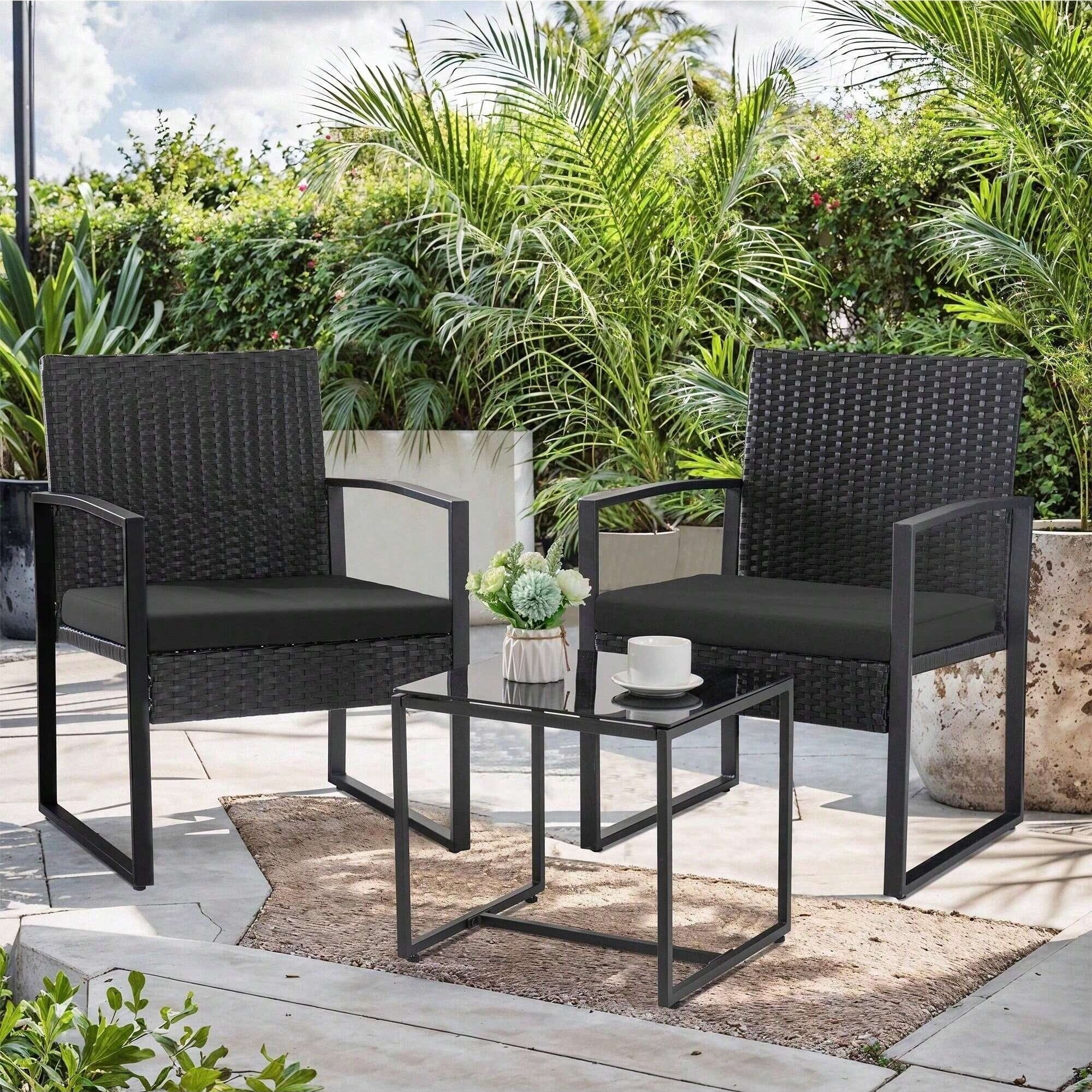 3-Piece Outdoor Patio Furniture Set - Modern Rattan & PE Wicker, Rust ...