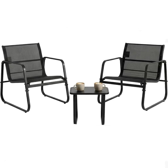 3-Piece Outdoor Patio Furniture Set, Wooden Coffee Table with 2 ...