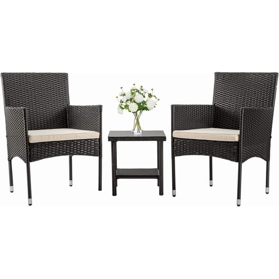3-Piece Outdoor Patio Furniture Set with Tempered Glass Coffee Table ...