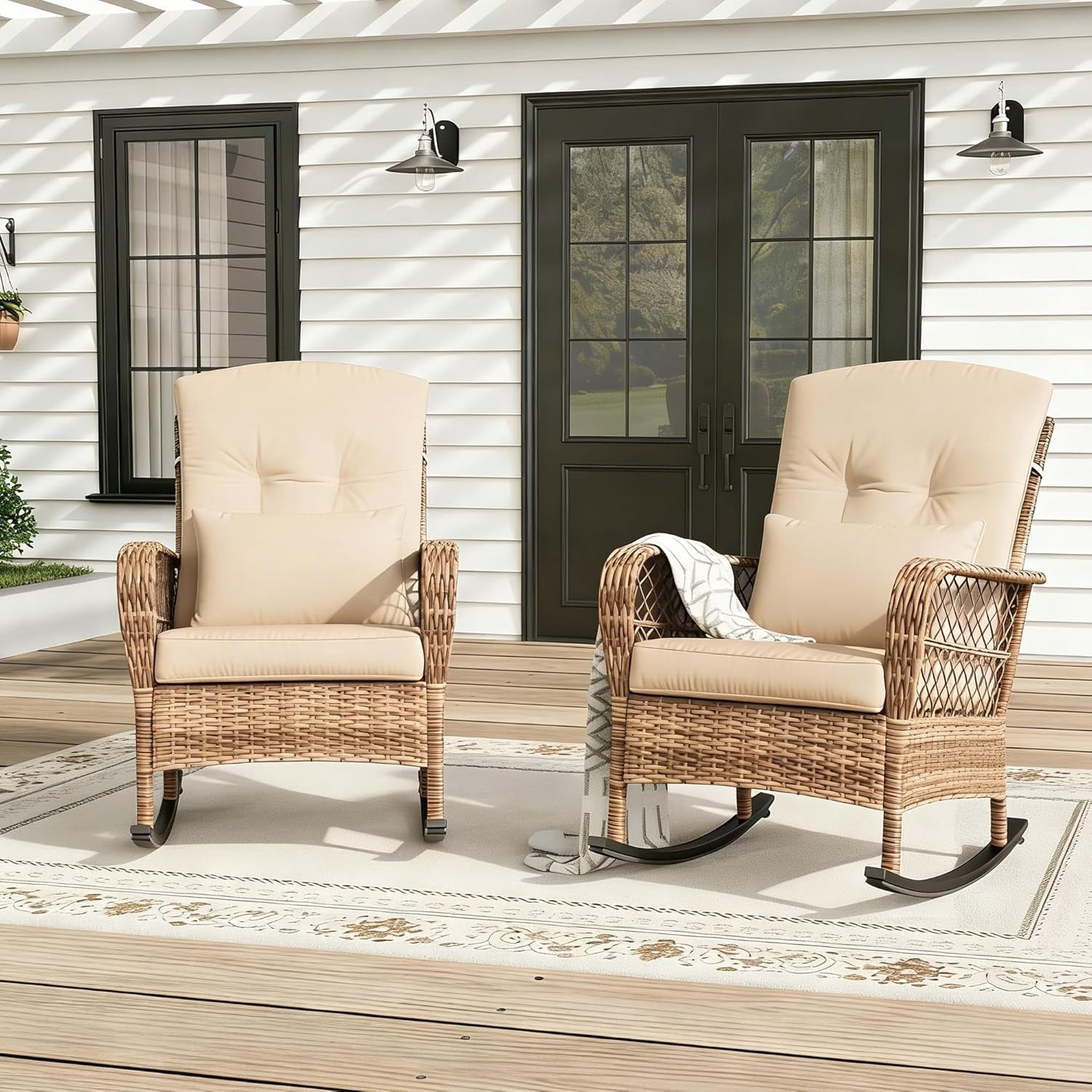 2 Piece Outdoor Patio Wicker Rocking Chair Set – All-Weather Dark Gray ...